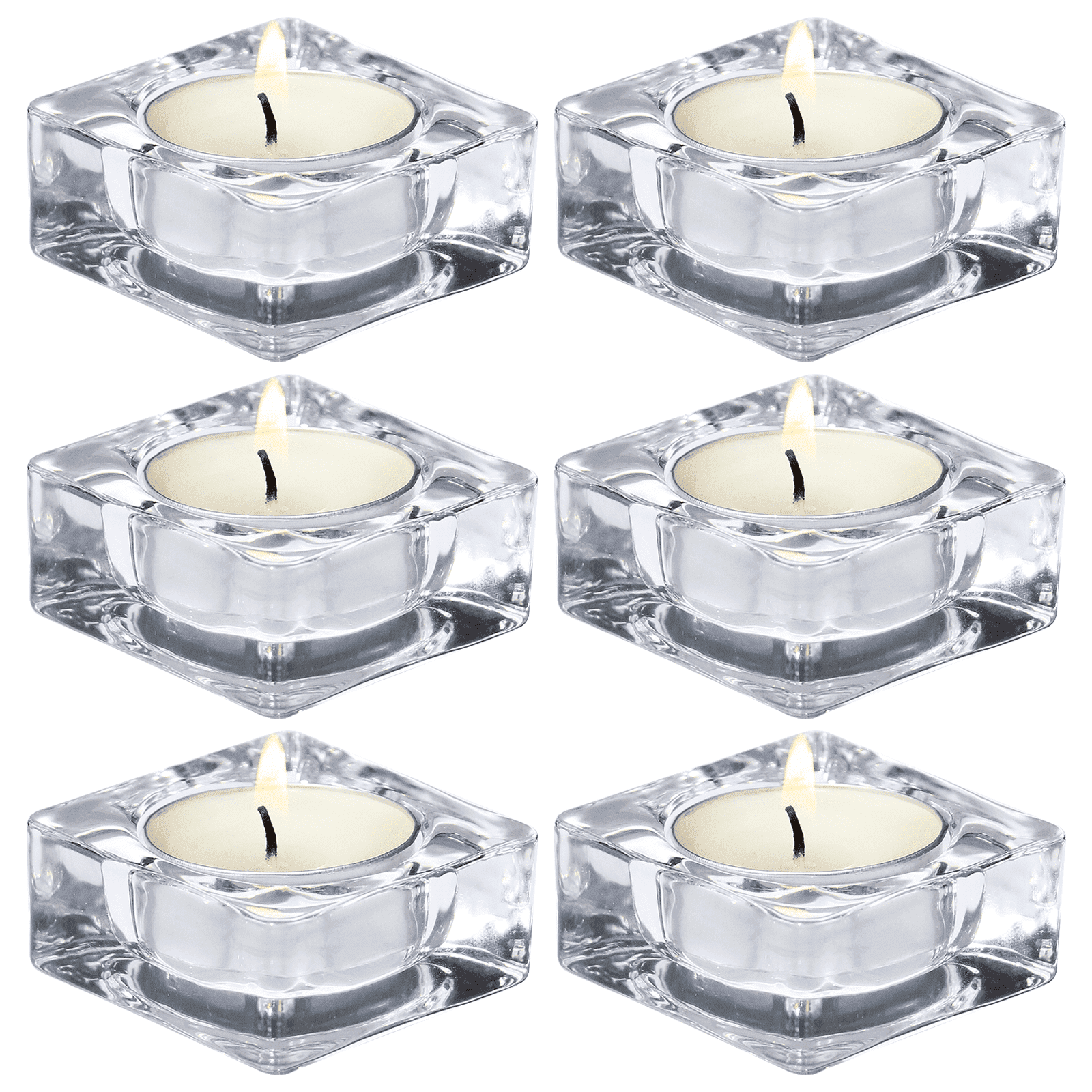 HofferRuffer 6Pcs Glass Candle Holder, 2*2*0.8inch Clear Square Candle ...