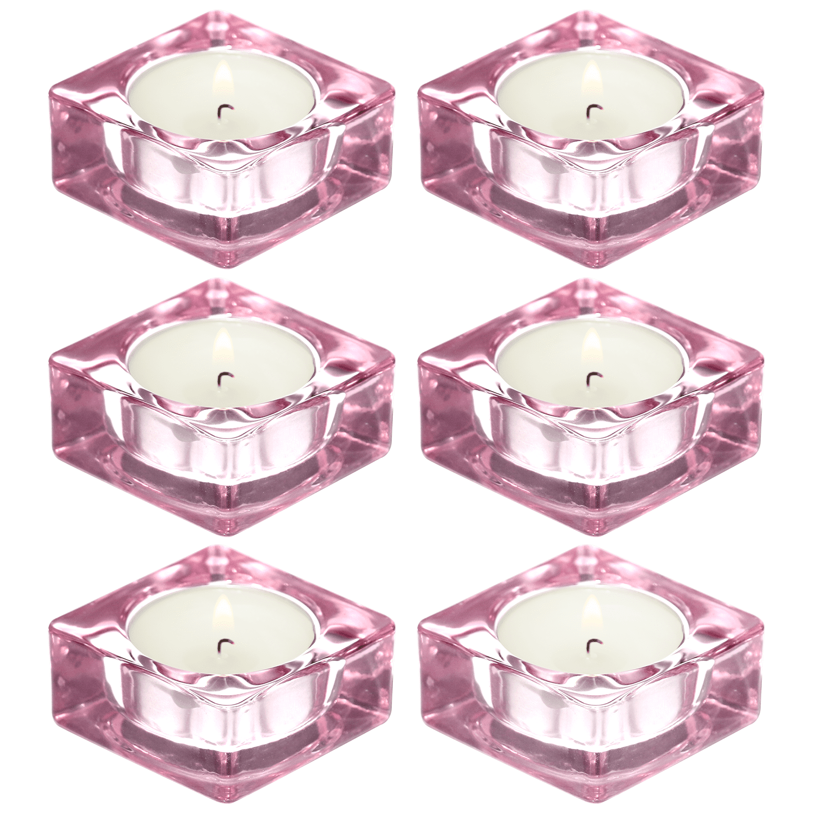 HofferRuffer 6Pcs Glass Candle Holder, 2*2*0.8inch Pink Square Candle ...