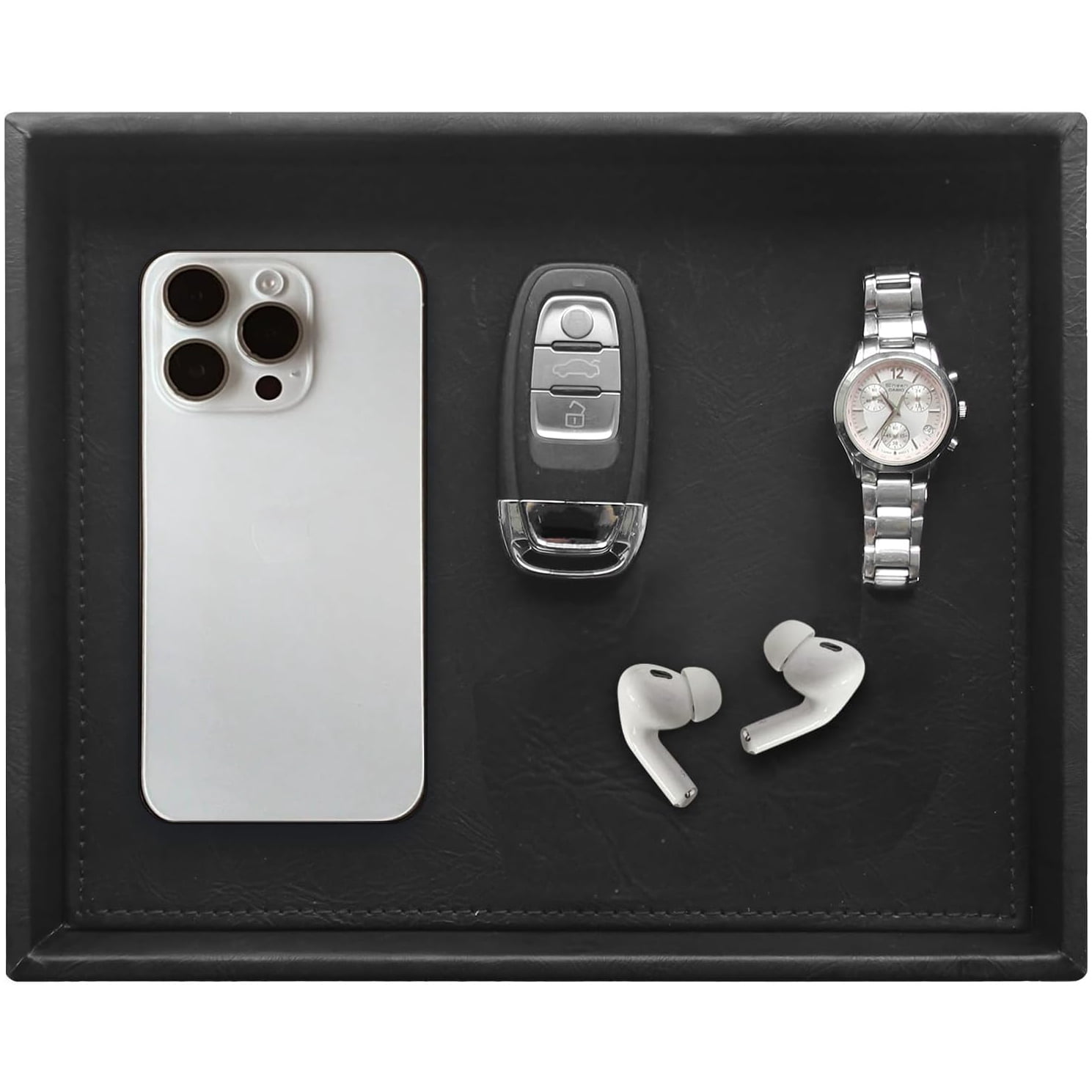 HofferRuffer Leather Vanity Tray, 10.2*8.4'' Cosmetic Dresser Holder ...
