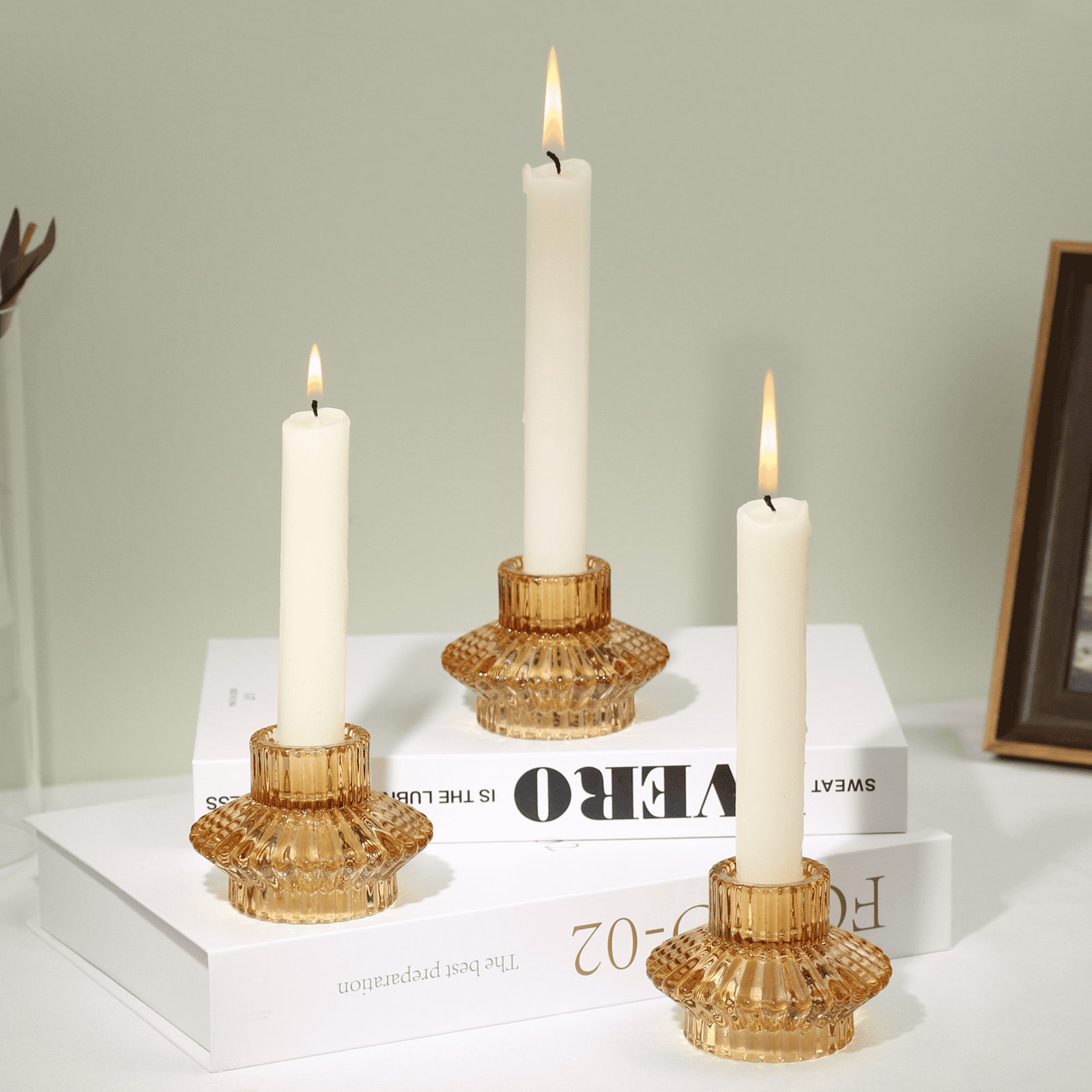 HofferRuffer Set of 3 Taper Glass Candle Holders, 2 in 1 Votive ...