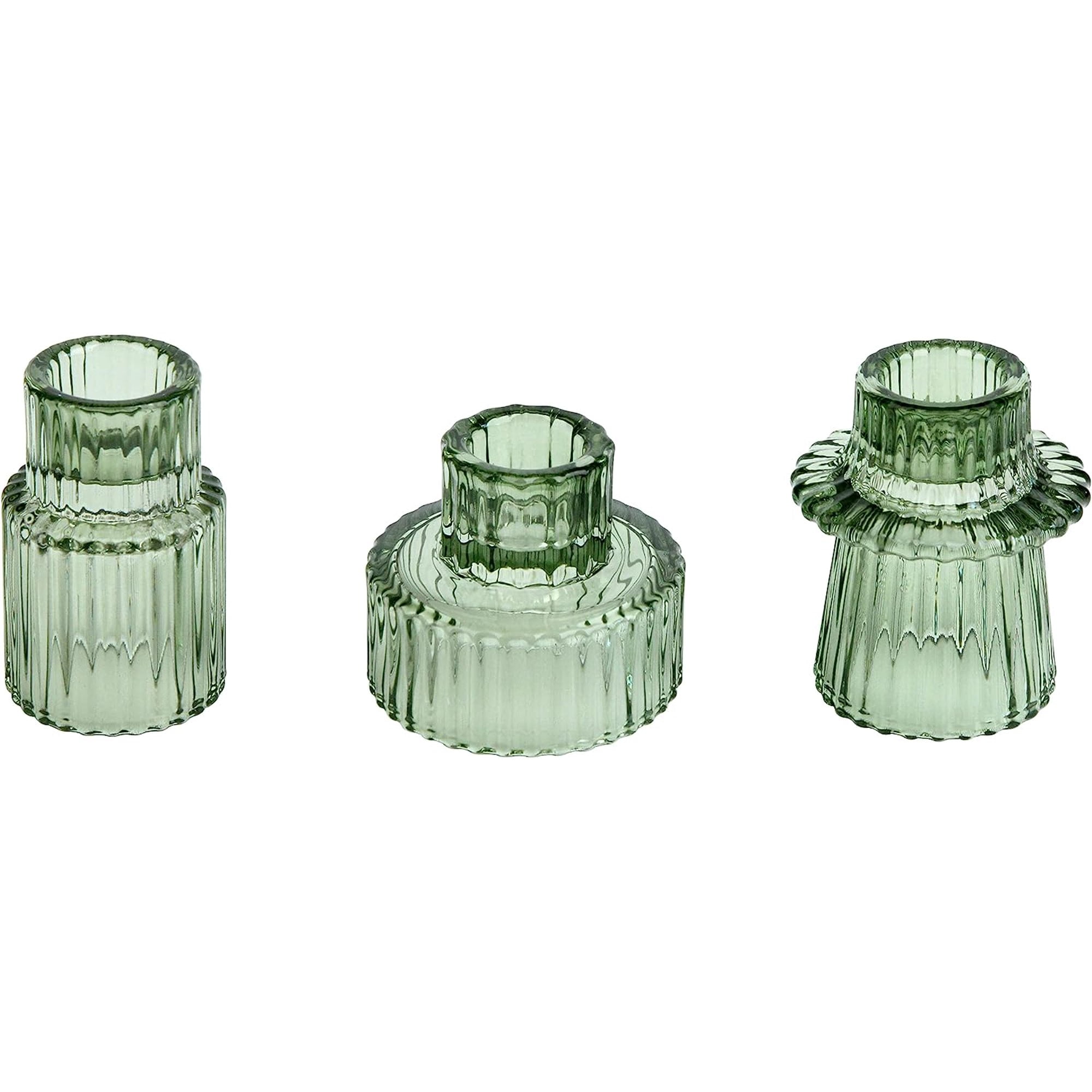 HofferRuffer Set of 3 Taper Glass Candle Holders, Tealight Candlestick ...