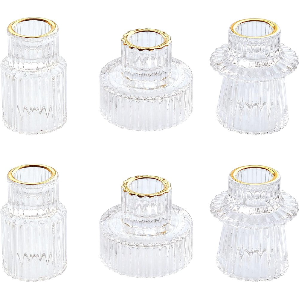 HofferRuffer Set of 6 Taper Glass Candle Holders, Tealight Candlestick ...