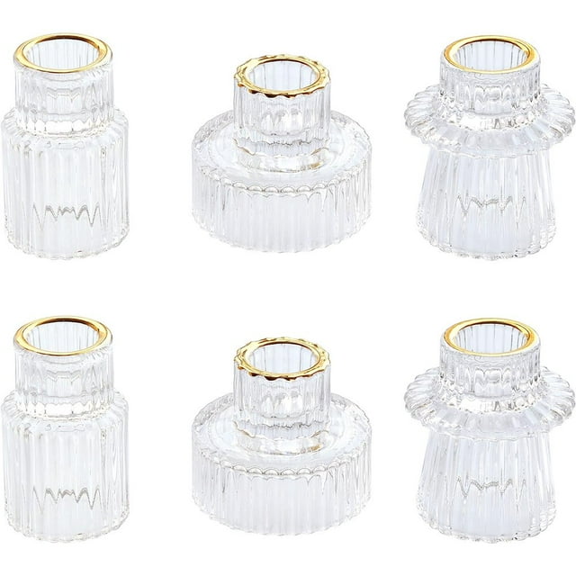 HofferRuffer Set of 6 Taper Glass Candle Holders, Tealight Candlestick ...