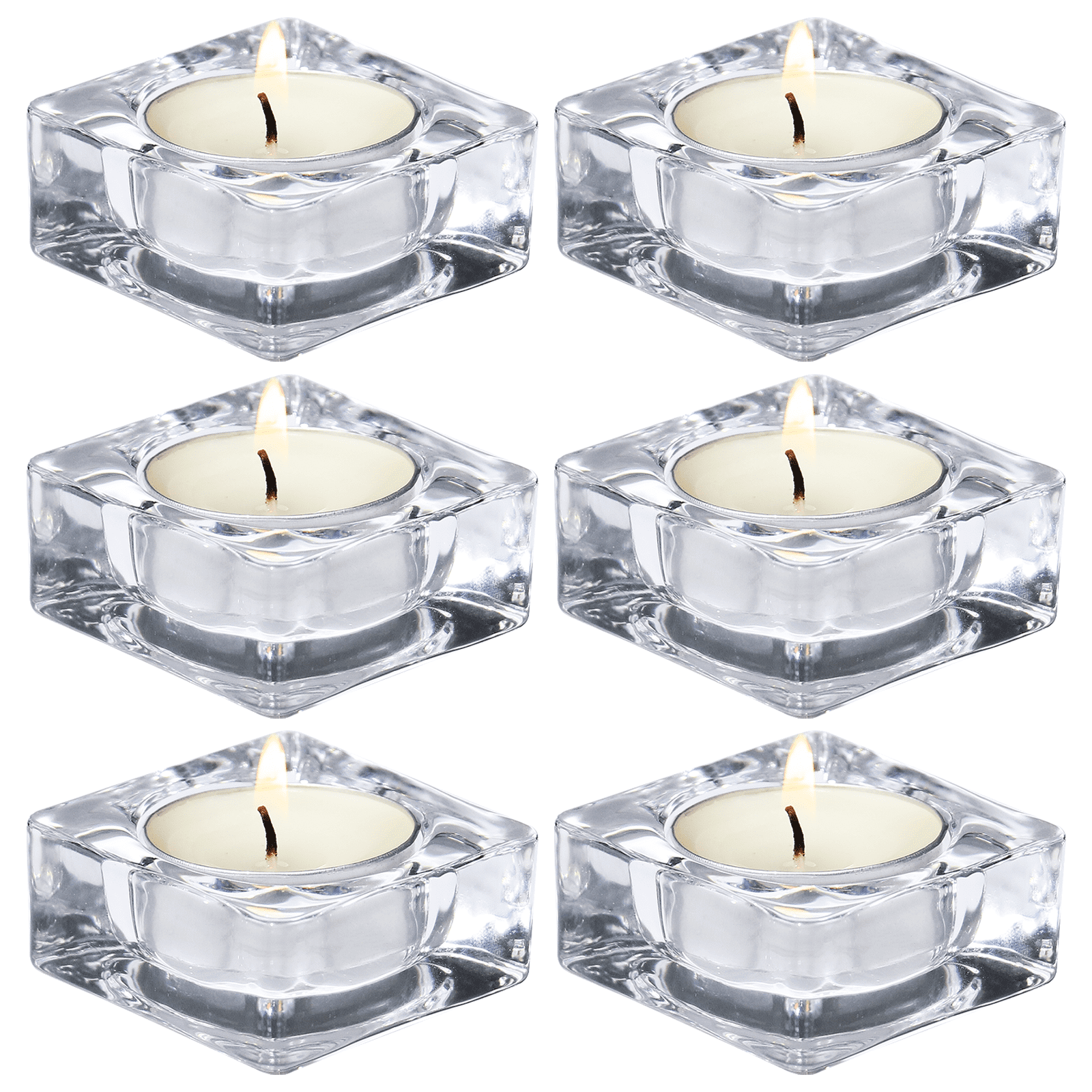 HofferRuffer Set of 6 Clear Glass Candle Holder - Square Tea Lights ...