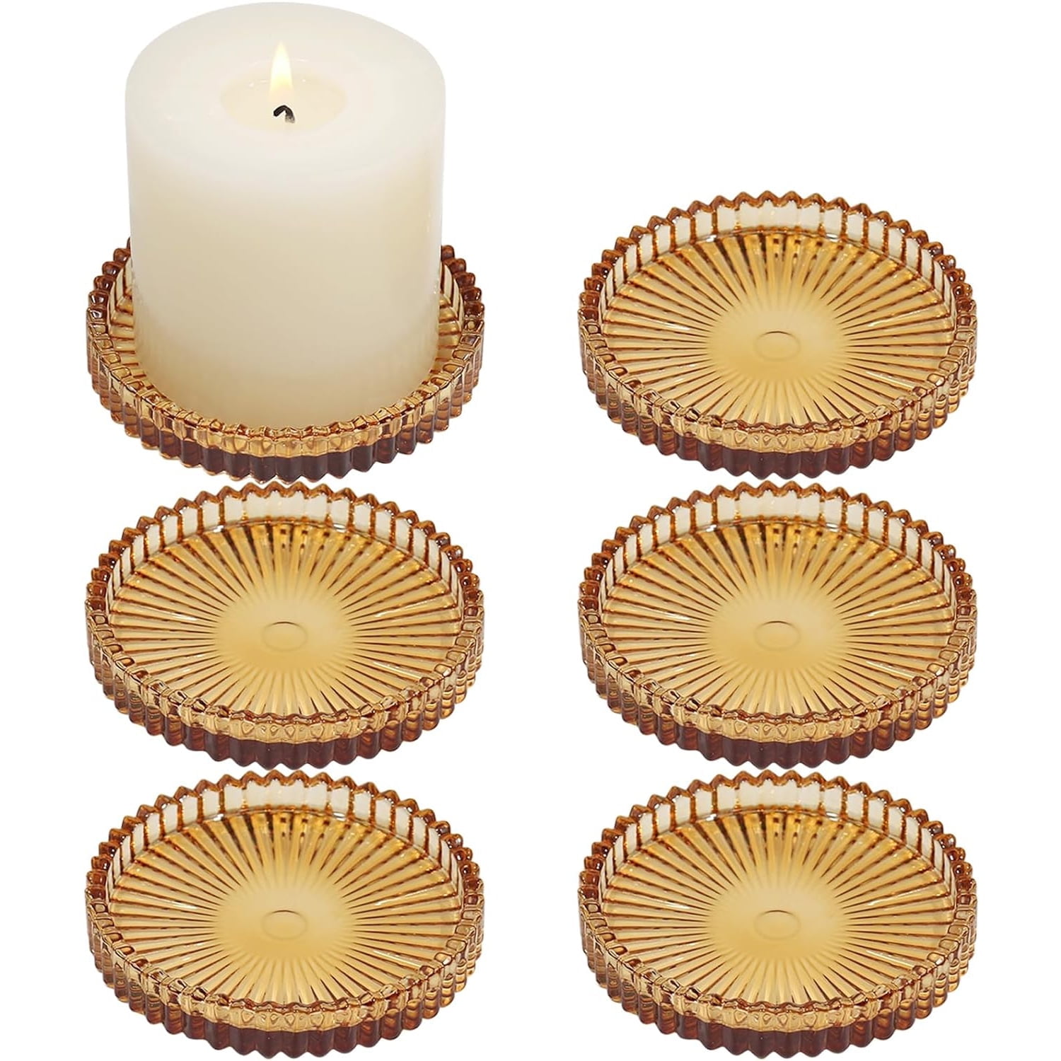 HofferRuffer Set of 6 Hurricane Pillar Candle Holders, 3.8 Inch Round ...