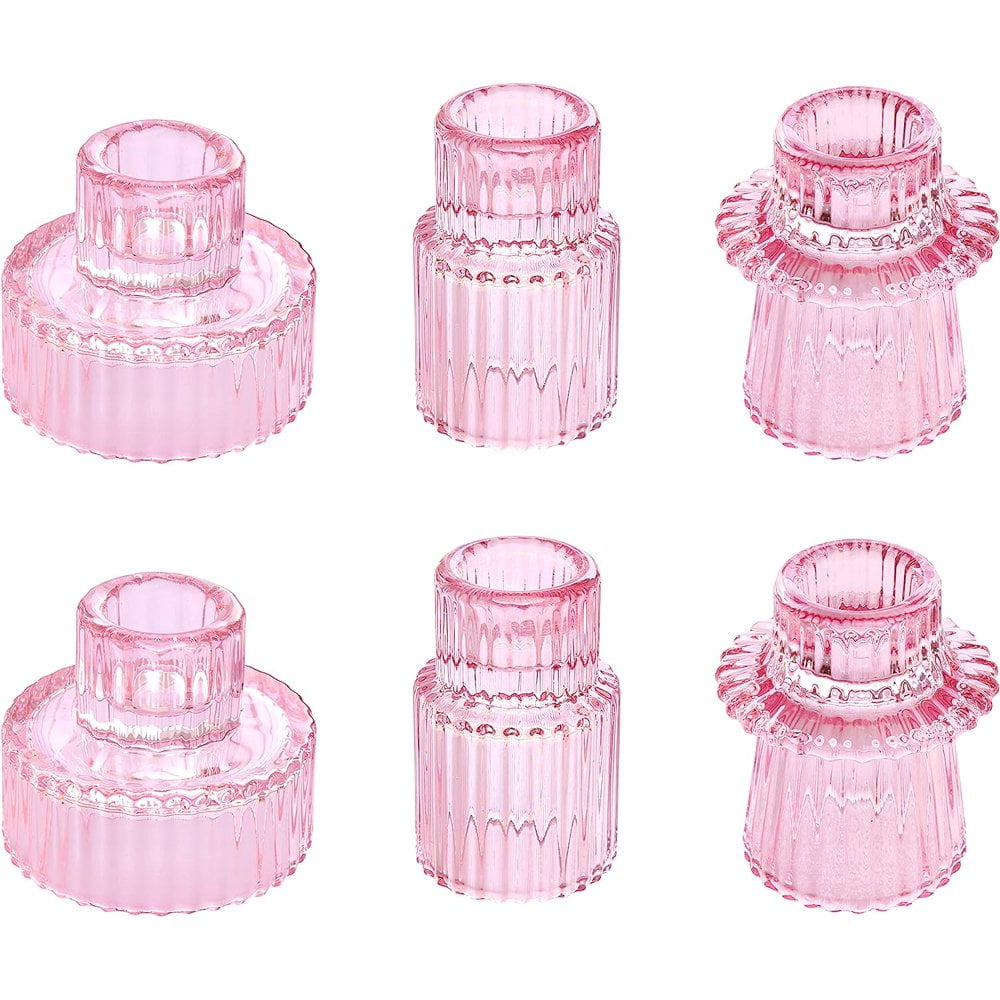 HofferRuffer Set of 6 Taper Glass Candle Holders, Tealight Candlestick ...