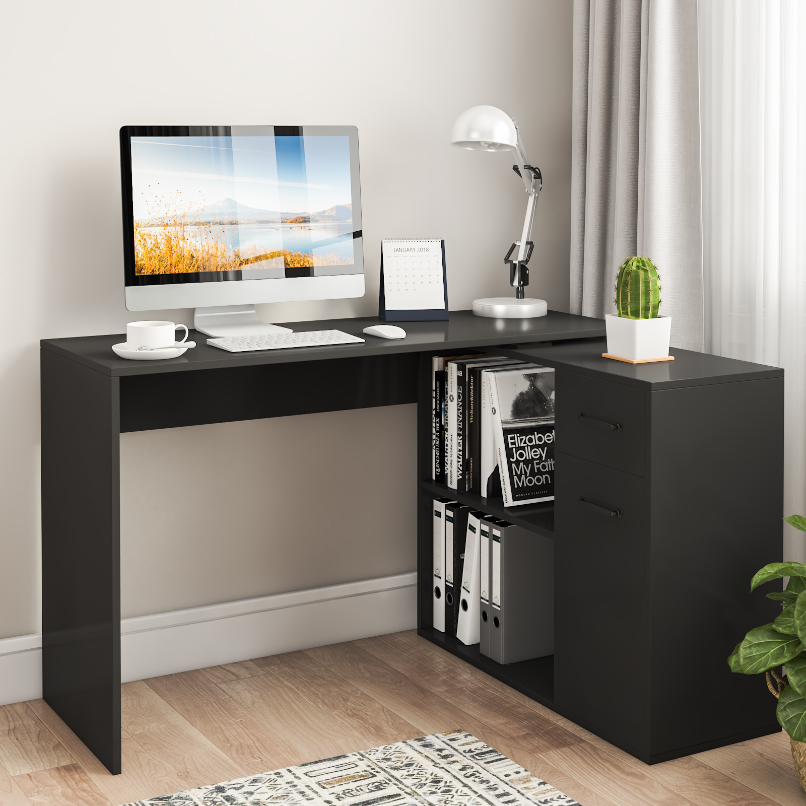 Hoffree Computer Desk with Storage Shelf 43.3'' Office Desk with ...