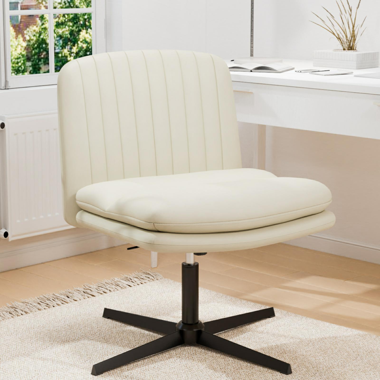 Legged In Criss Cross Armless Swivel Office Chair - Wide PU Leather ...