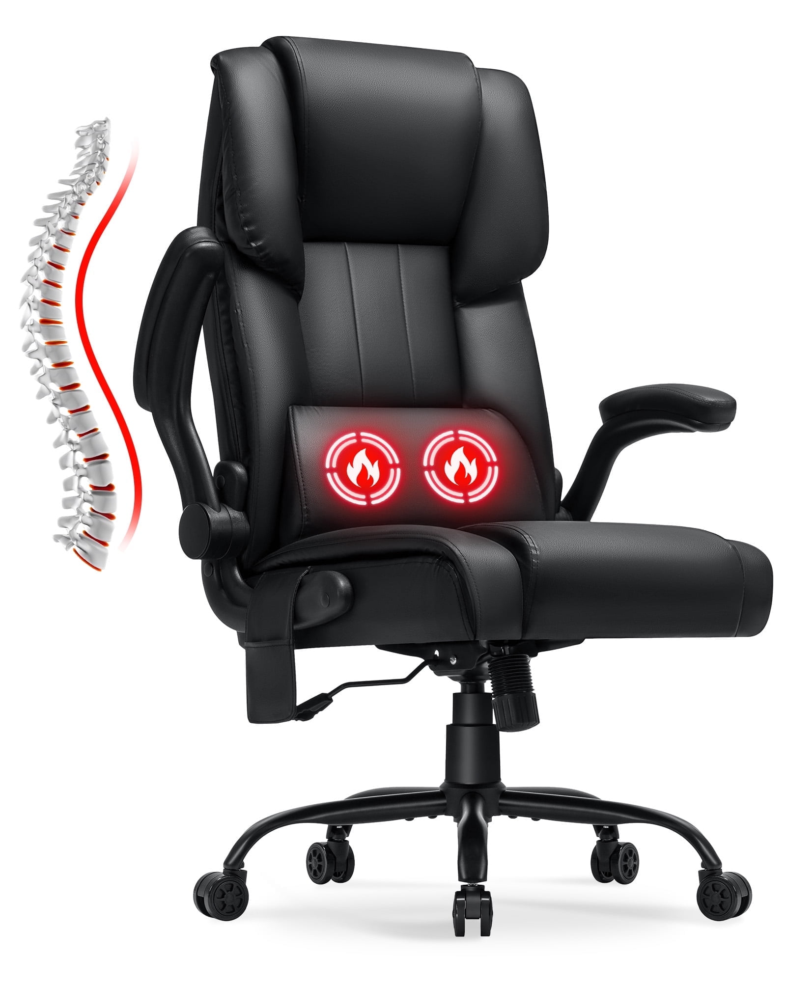 HOFFREE Ergonomic Office Chair, High Back PU Leather, Heated Massage ...