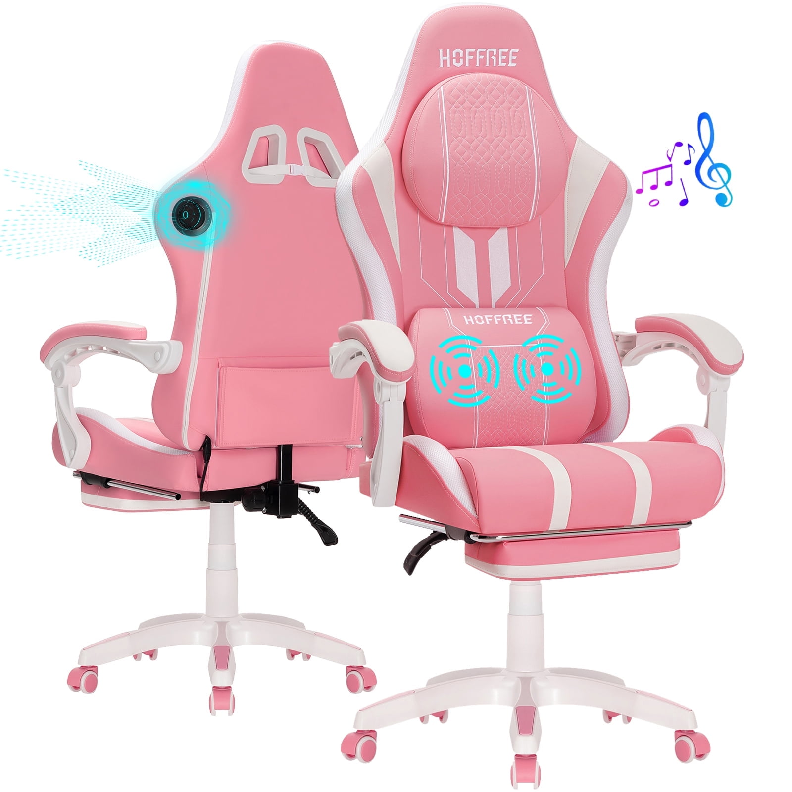 Hoffree Gaming Chair with Bluetooth 5.3 Speakers, Massage Lumbar, 360 ...