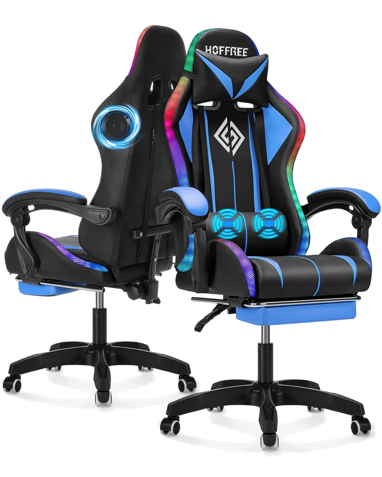 HOFFREE Gaming Chair, RGB LED Lights, Massage, Reclining, Bluetooth ...