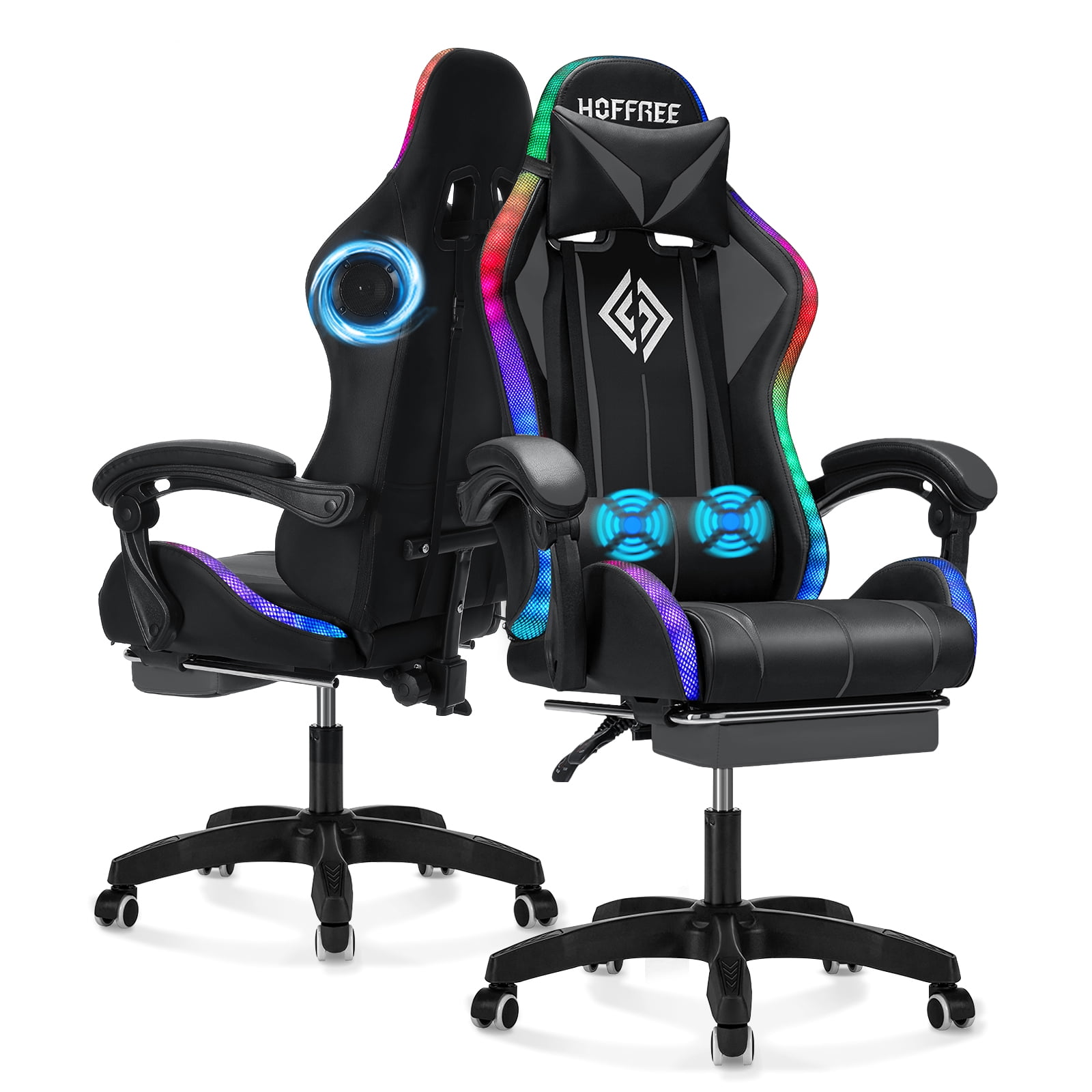 Hoffree Gaming Chair with Bluetooth Speakers and Footrest Massage ...