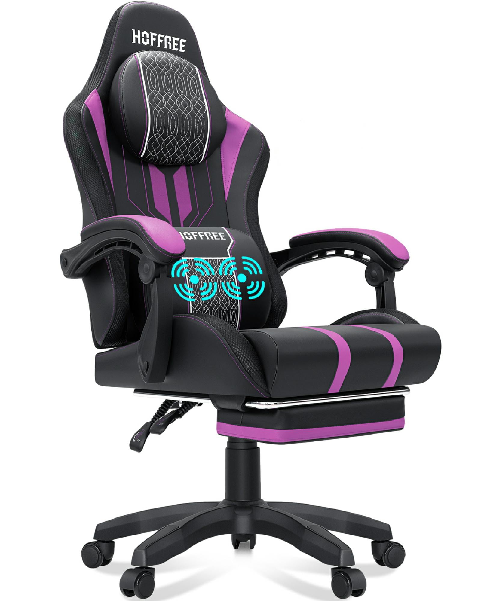 Hoffree Gaming Chair with Massage Big and Tall Office Chair PU Leather ...