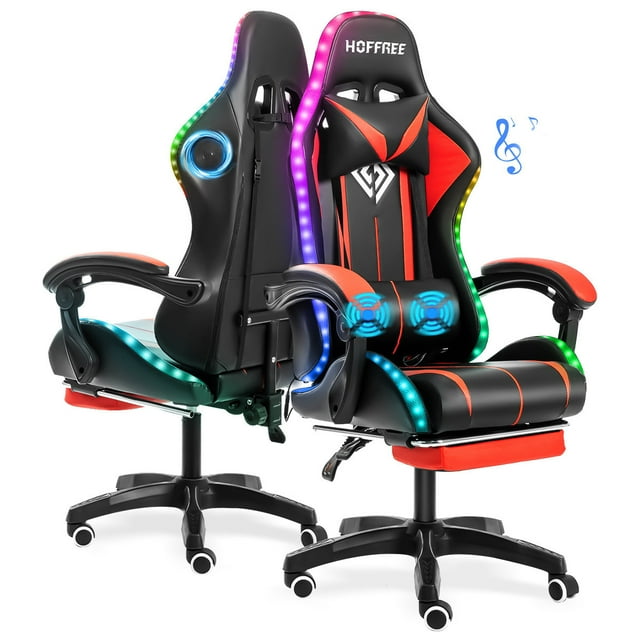 Hoffree Gaming Chair Massage Computer Chair with Footrest and Lumbar ...