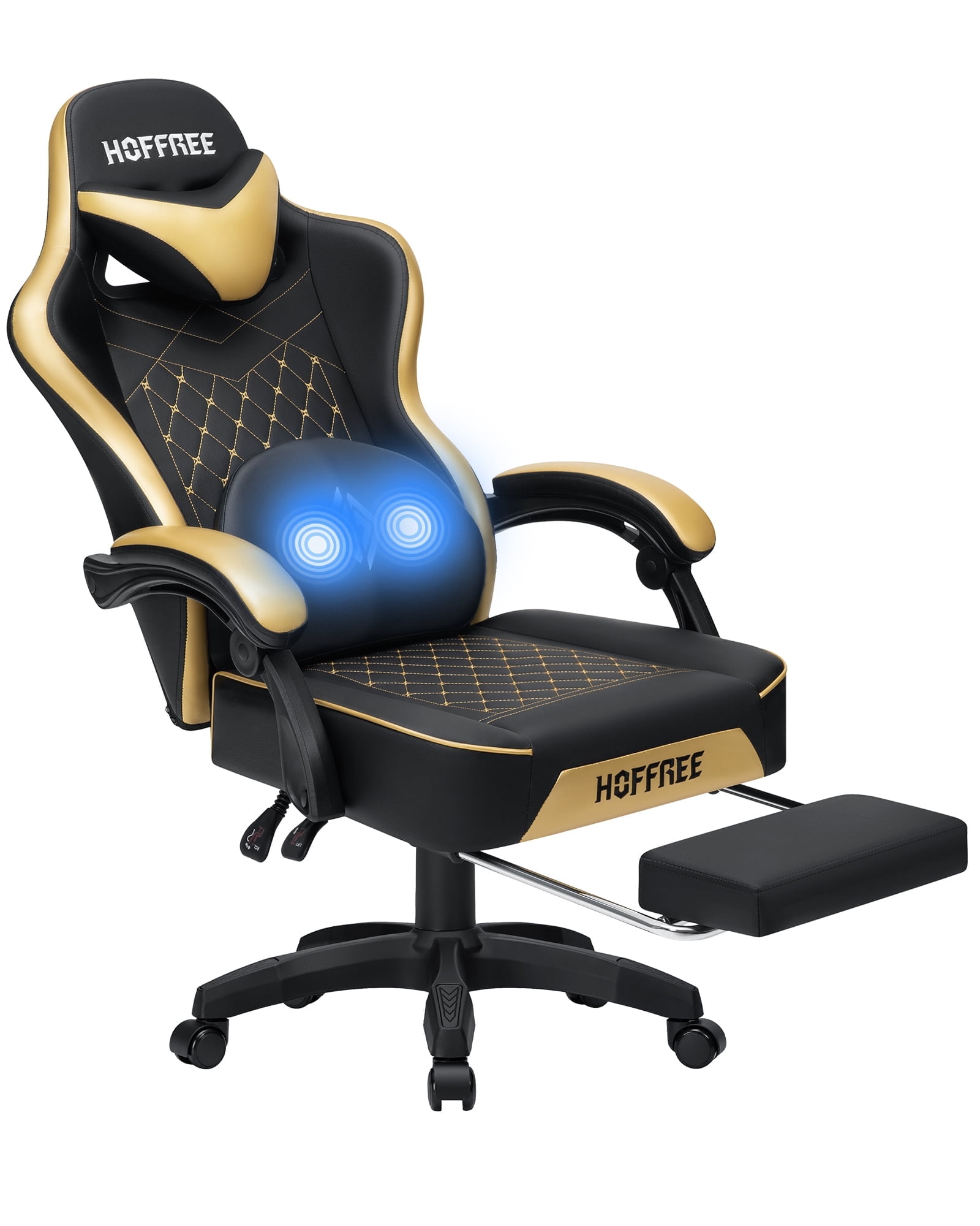 Hoffree Gaming Chair with Massage PU Computer Game Chair with footrest ...