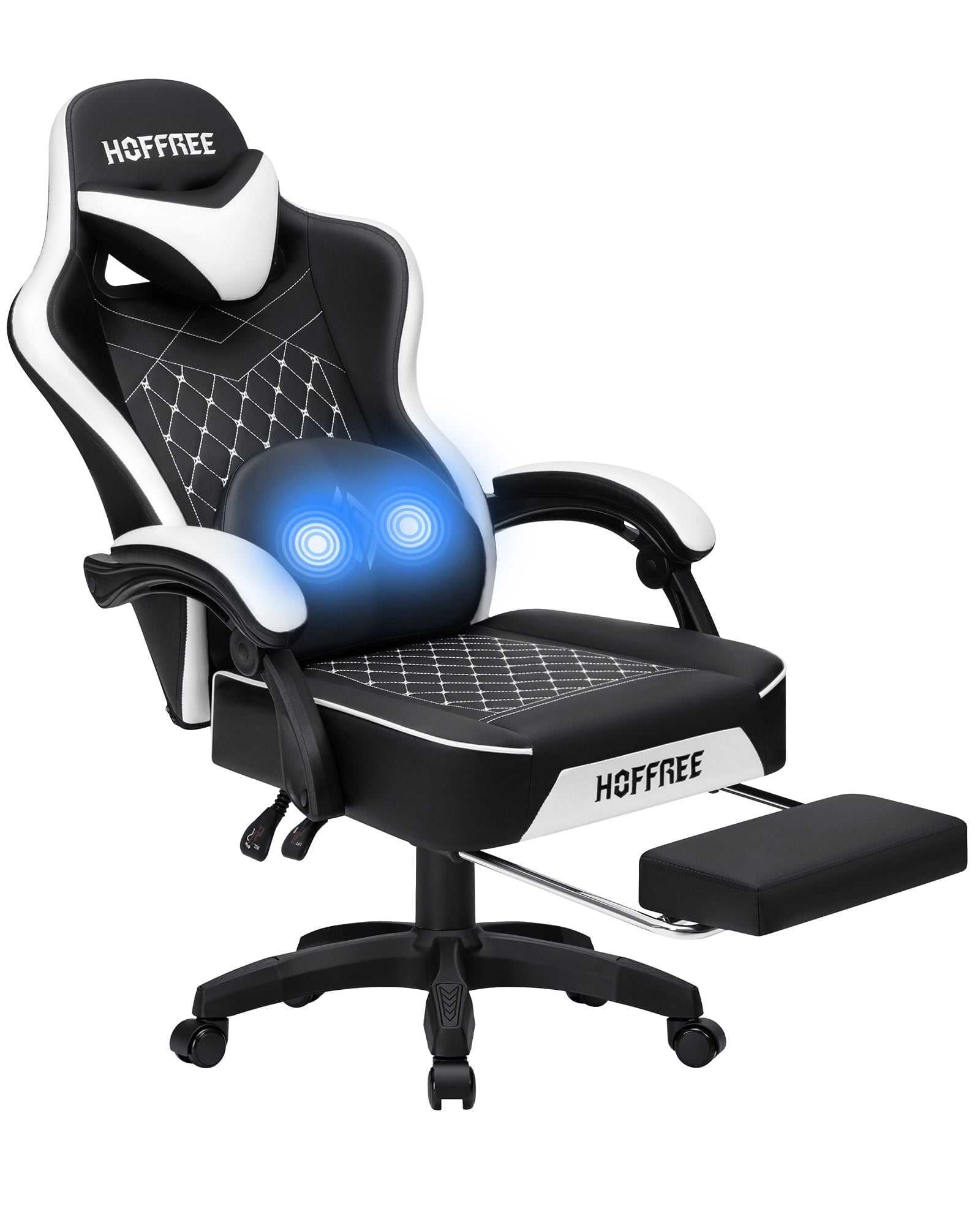 Hoffree Gaming Chair with Massage and Footrest Big and Tall Gamer Chair with Headrest and Lumbar ...