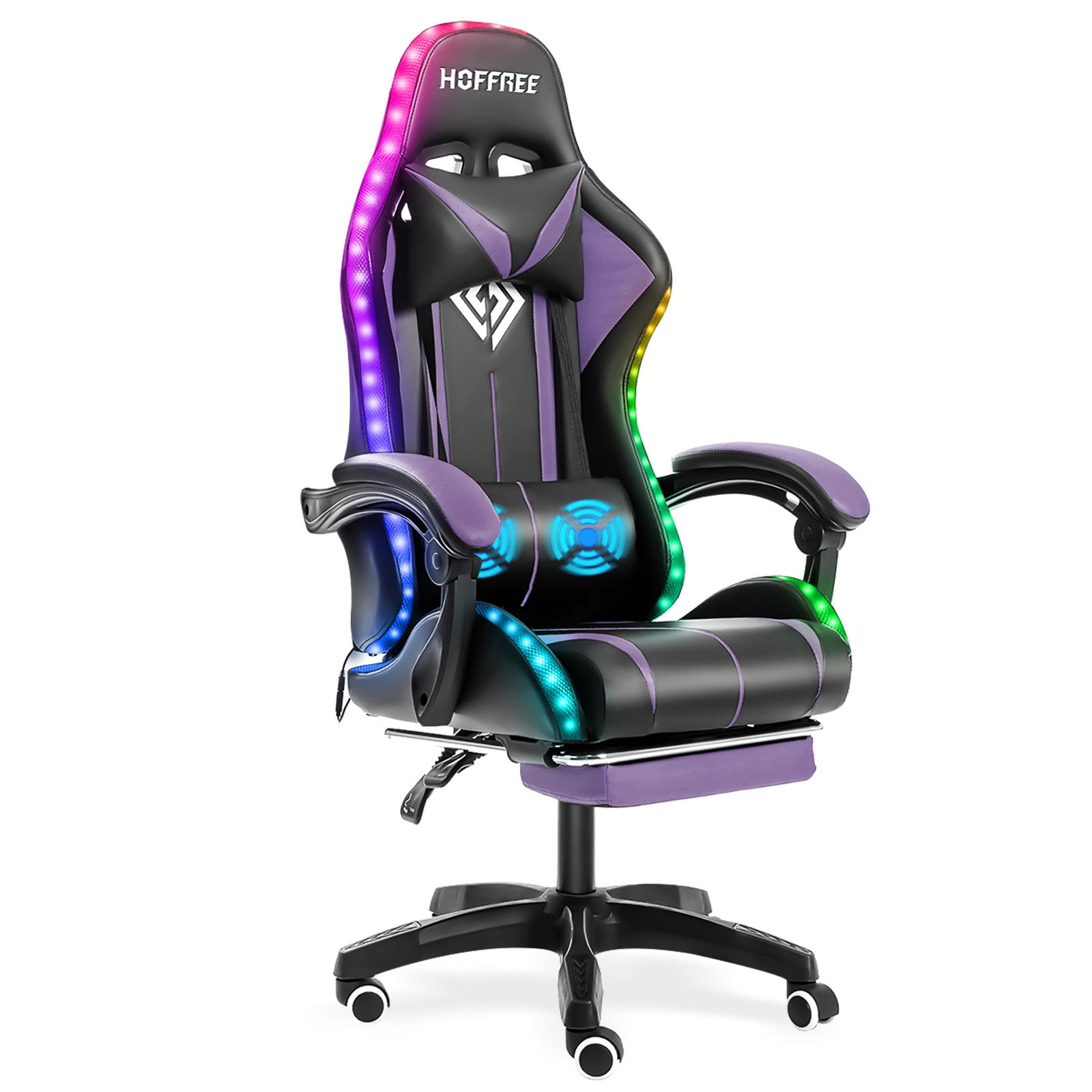 Hoffree Gaming Chair with Massage PU Leather Office Chair with Footrest ...