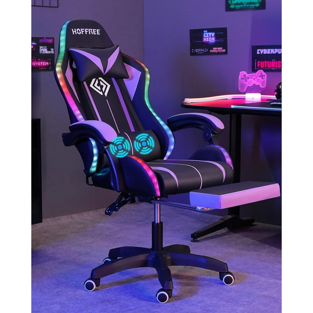 Free Shipping! Hoffree Gaming Chair with Massage PU Leather Office ...
