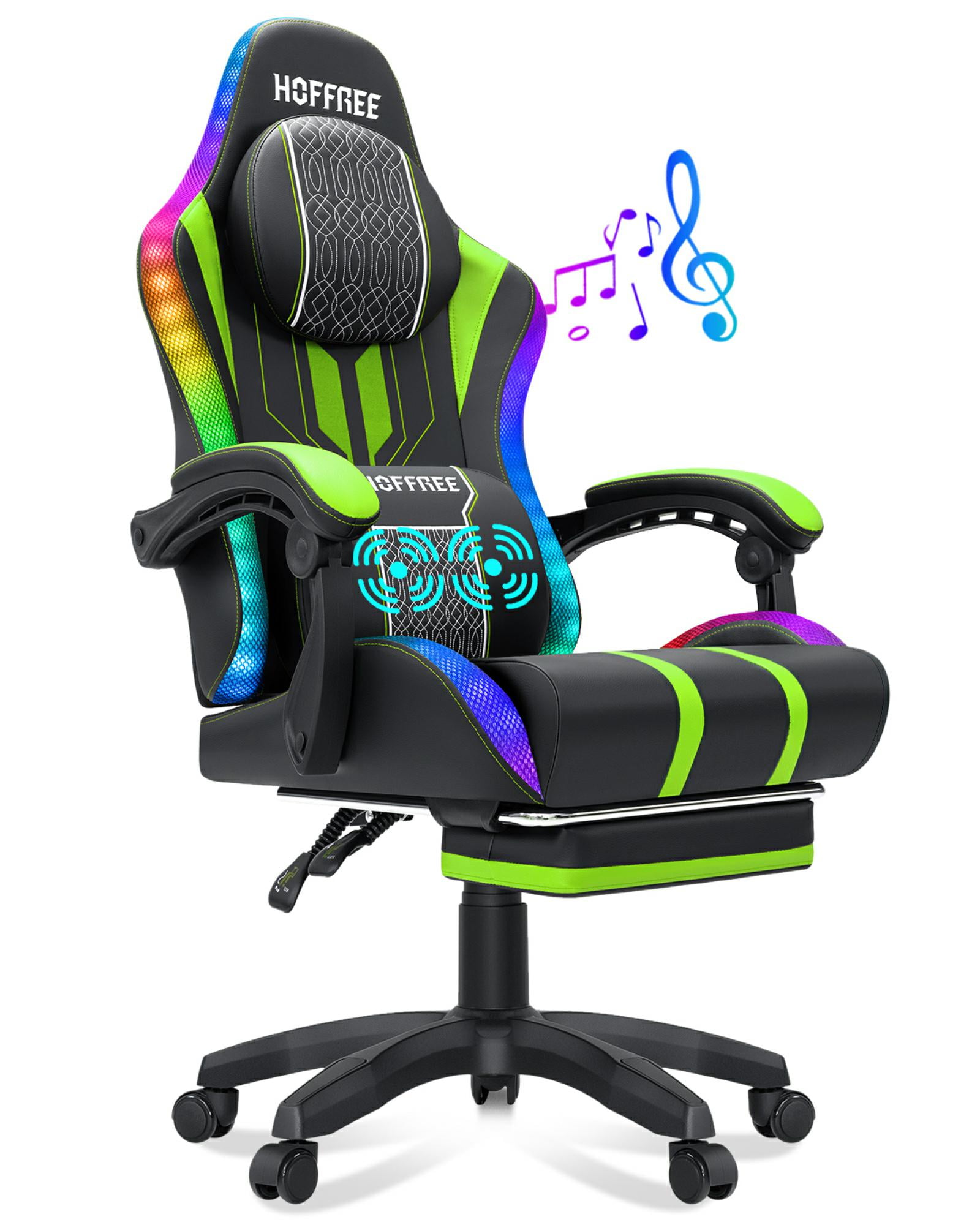 Hoffree Ergonomic Gaming Chair with Speakers, Adjustable Height, Lumbar ...
