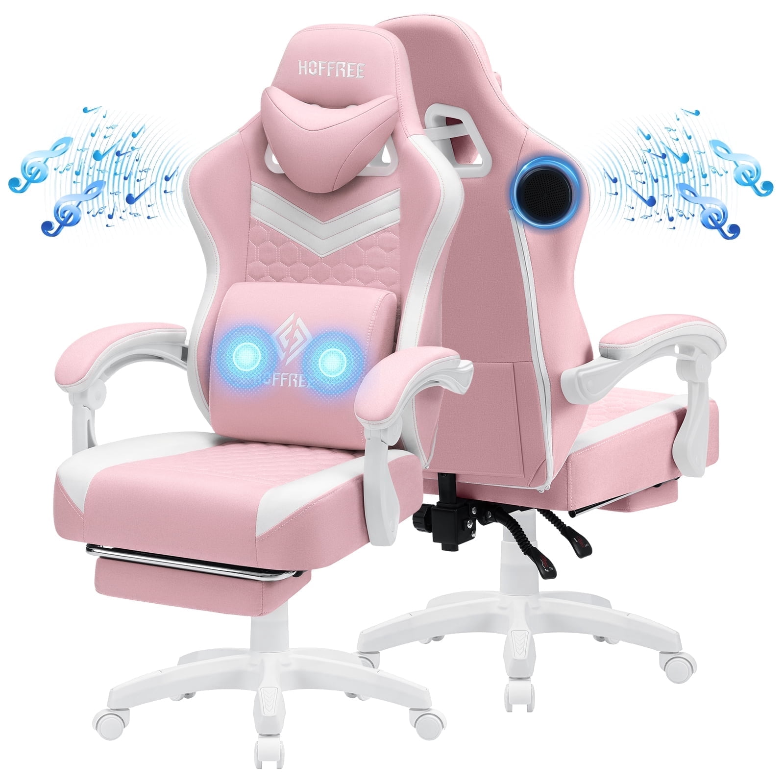 Hoffree Gaming Chair with Speakers Fabric Gamer Chair with footrest and ...