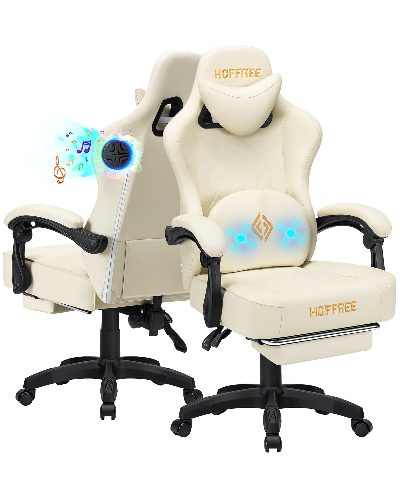 Hoffree Gaming Chair with Speakers PU Gamer Chair with footrest and ...