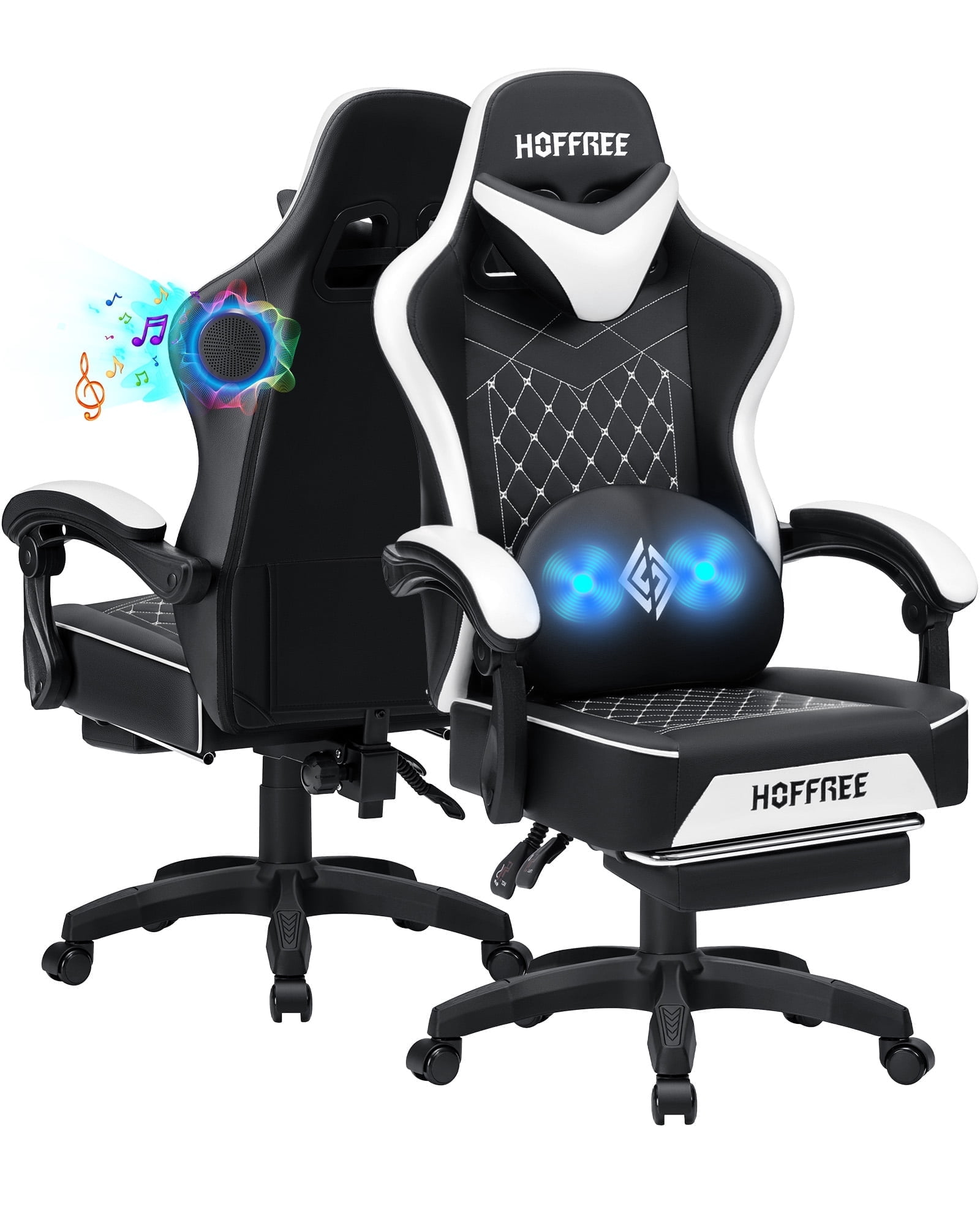 Hoffree Gaming Chair with Speakers PU Gamer Chair with footrest and ...