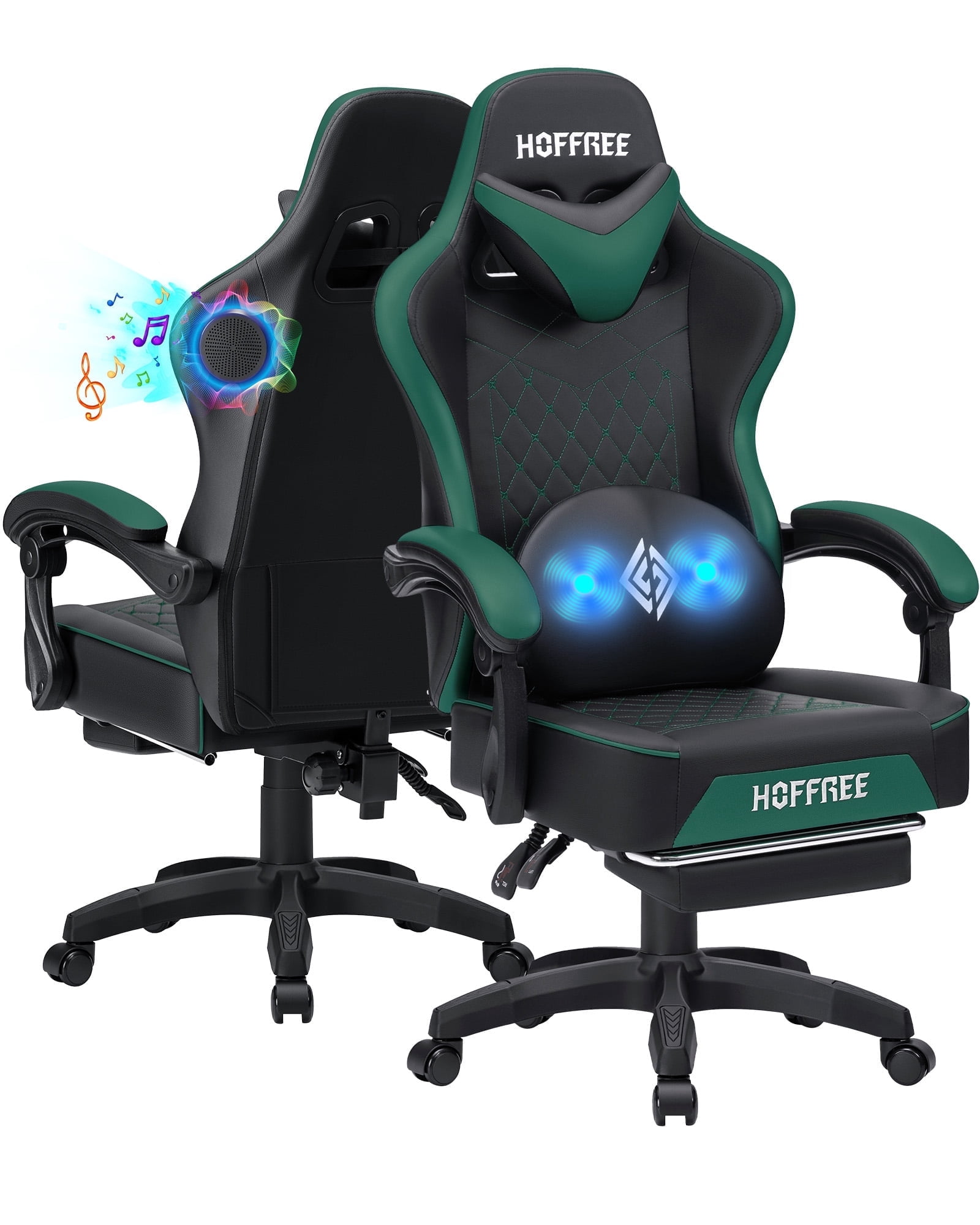 Hoffree Gaming Chair with Speakers PU Gamer Chair with footrest and ...