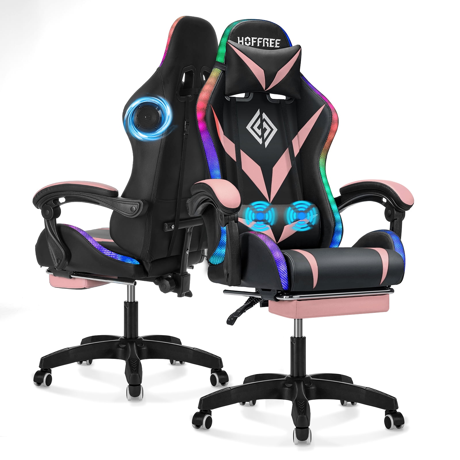Hoffree Gaming Chair with Bluetooth, RGB LED, Massage, Footrest, Lumbar ...