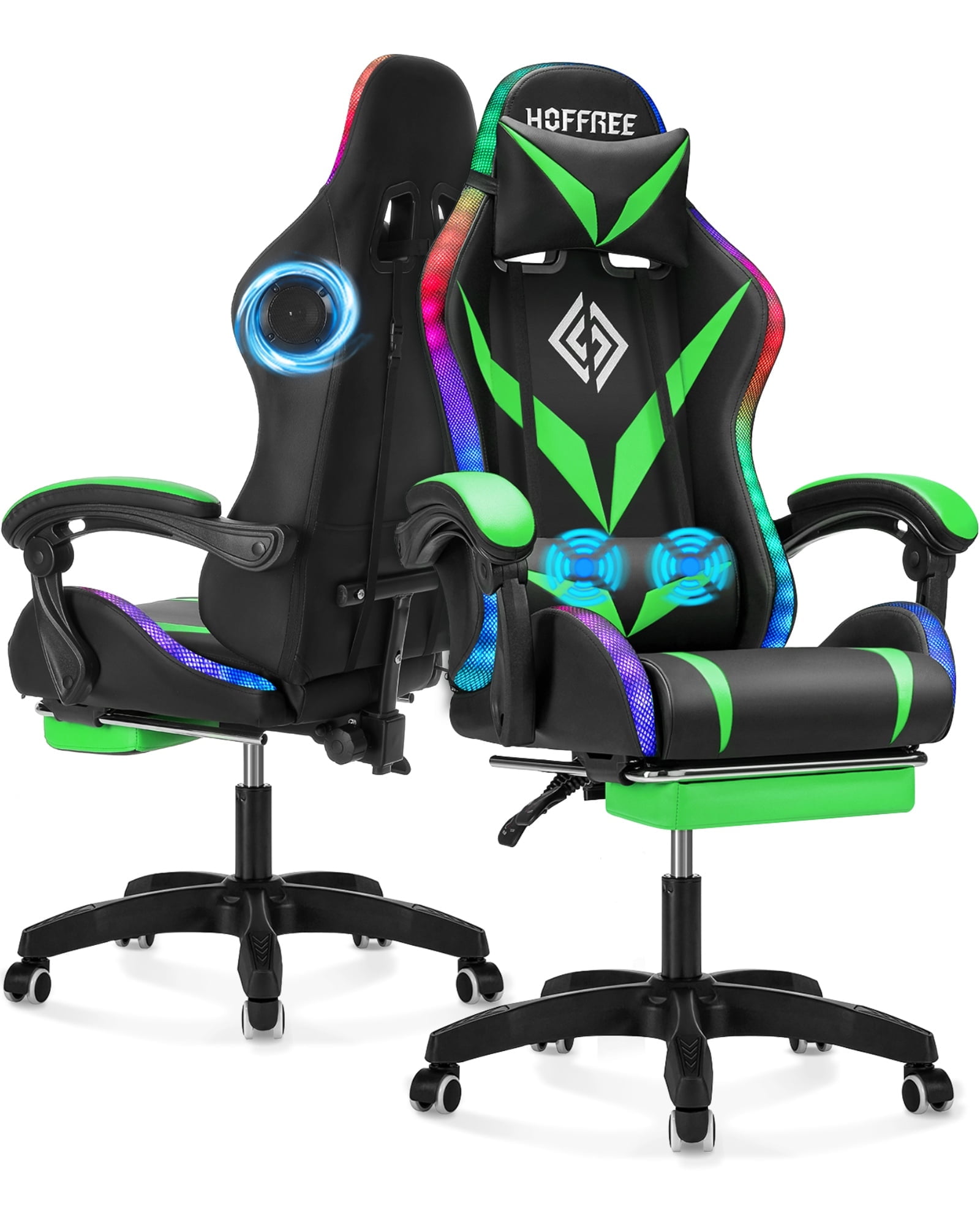 Hoffree Gaming Chair with Bluetooth Speakers, RGB LED, Massage Support ...