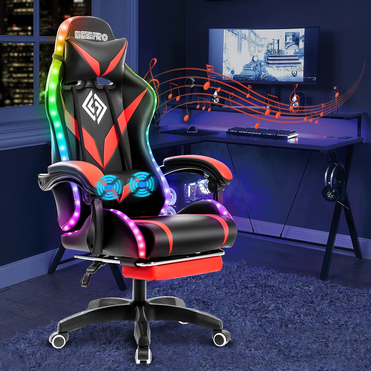 HOFFREE Gaming Chair, Bluetooth Speaker, RGB LED Lights, Ergonomic ...