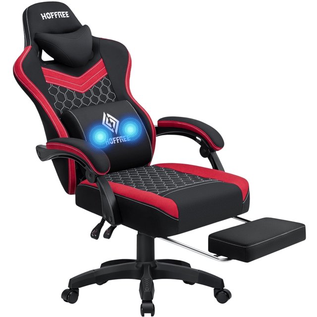 Hoffree Gaming Chair with Massage Fabric Office Chair with footrest for ...