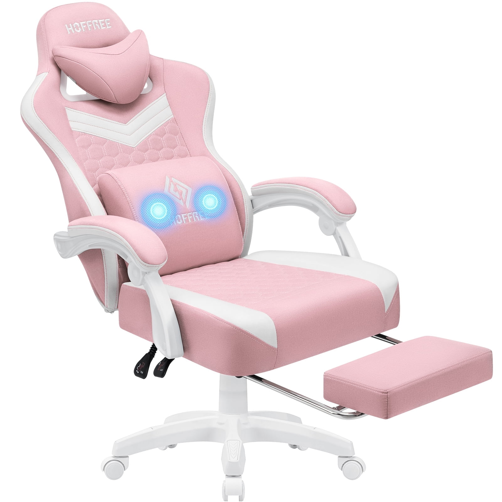 Hoffree Gaming Chair with Massage Fabric Office Chair with footrest for ...