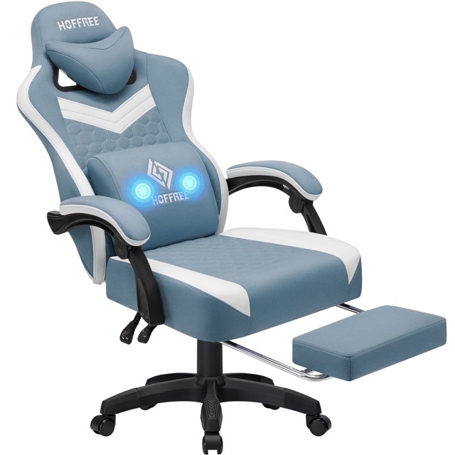 Hoffree Gaming Chair with Massage Fabric Office Chair with footrest for ...