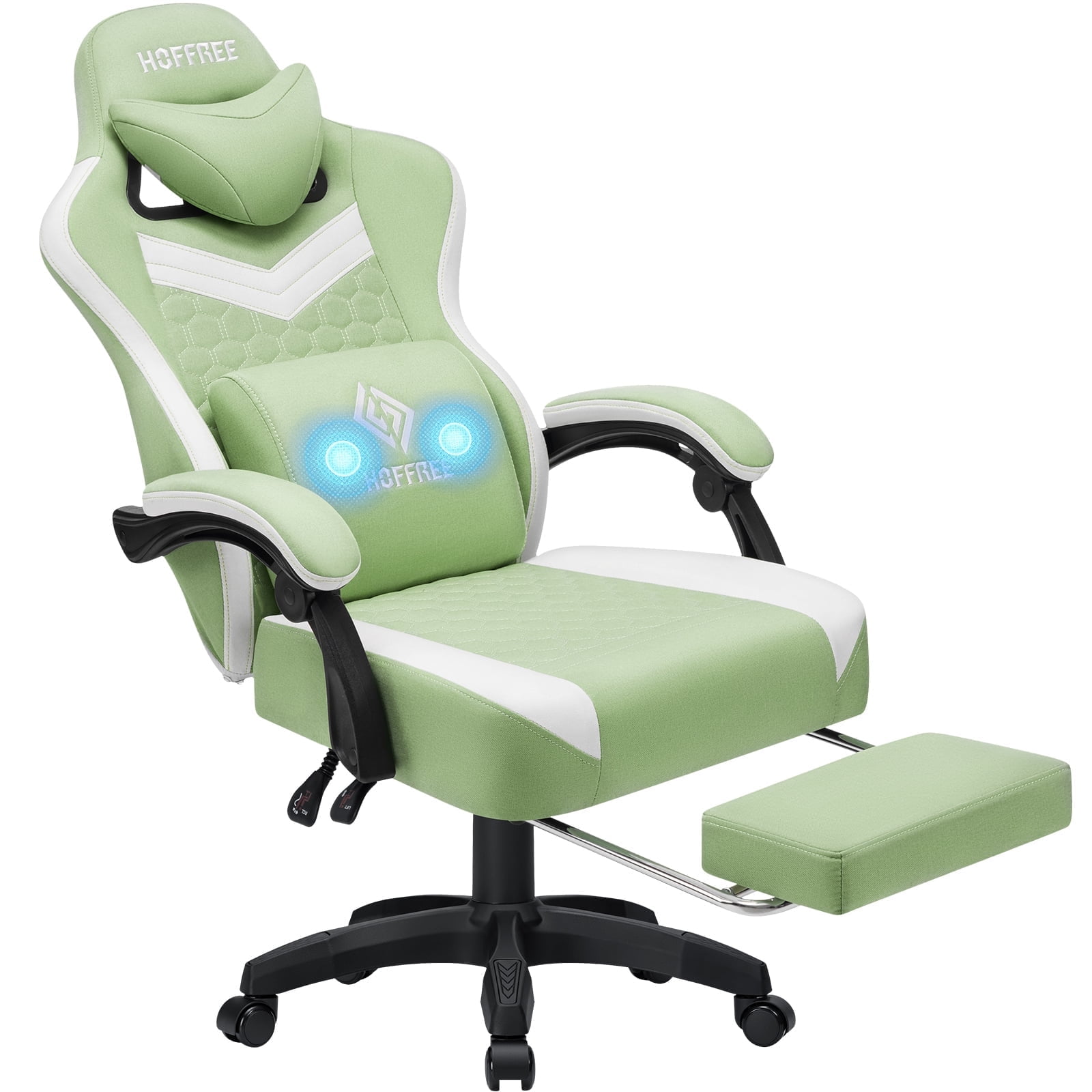 Hoffree Gaming Chair with Massage Fabric Office Chair with footrest for ...