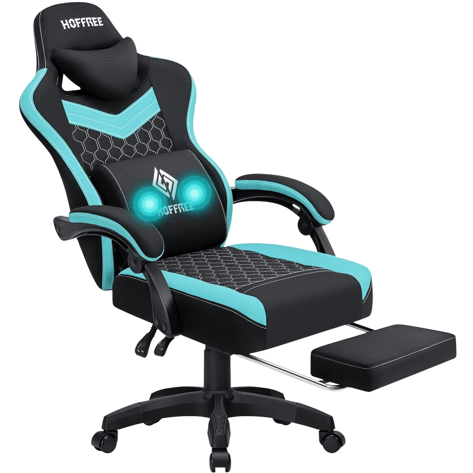 Hoffree Gaming Chair with Massage Fabric Office Chair with footrest for ...