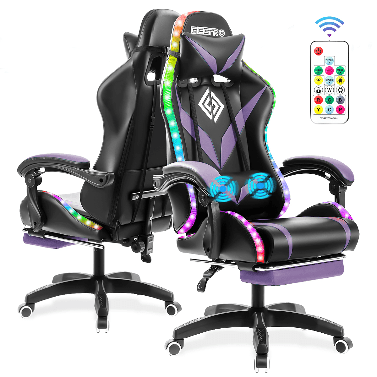 Hoffree Gaming chair with massage Computer Chair with Footrest Video ...