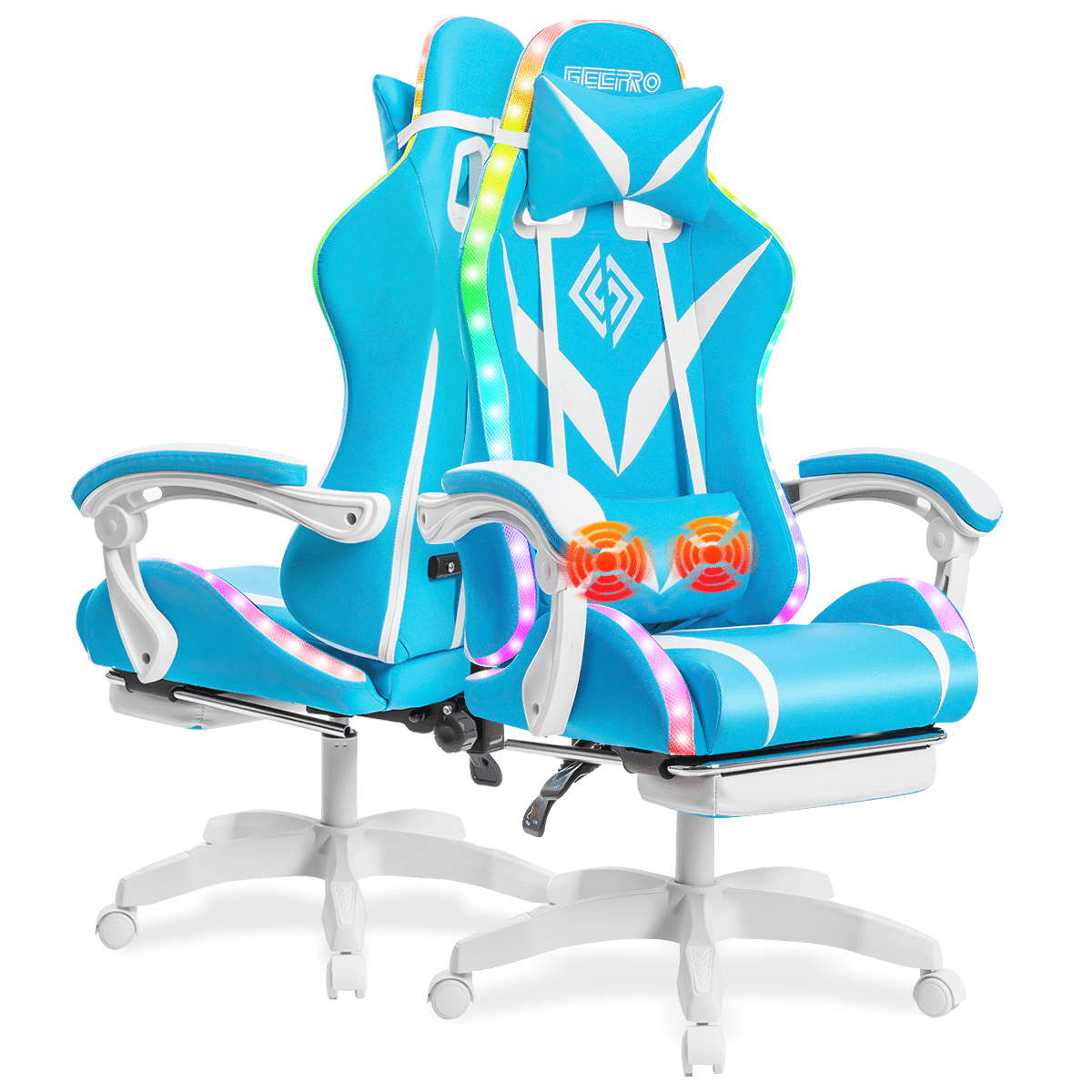 Hoffree Gaming chair with massage Computer Chair with Footrest Video ...
