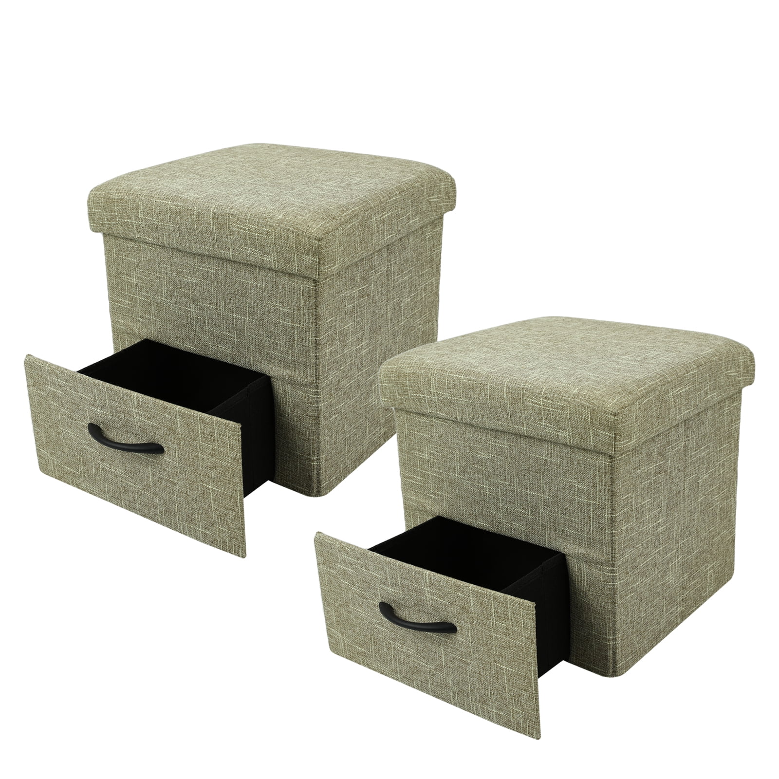 Hofitlead 15 Inch Beige Storage Ottoman Cube, Folding Footstool with ...