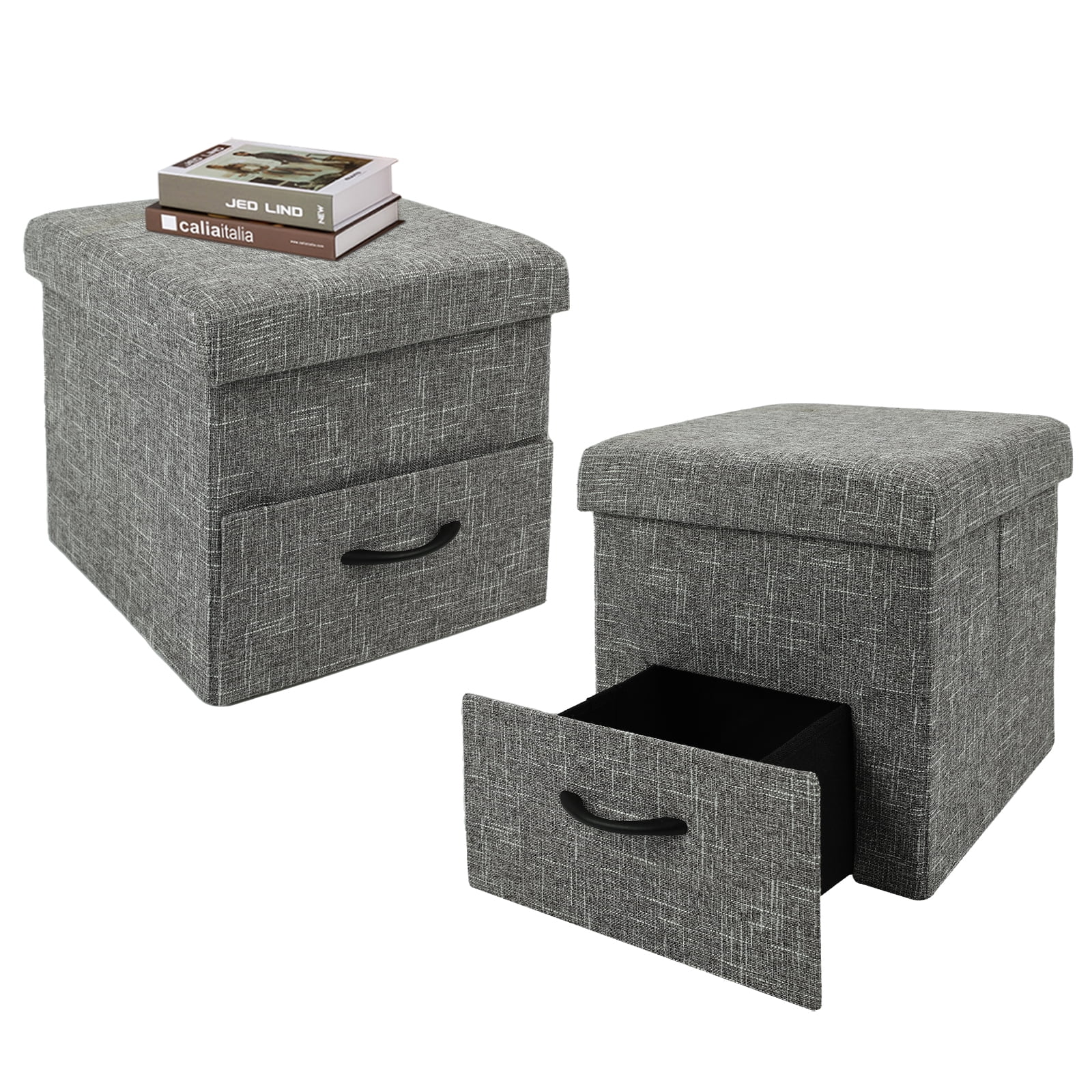 Hofitlead 15 Inch Storage Ottoman Cube, Folding Square Storage Ottoman ...