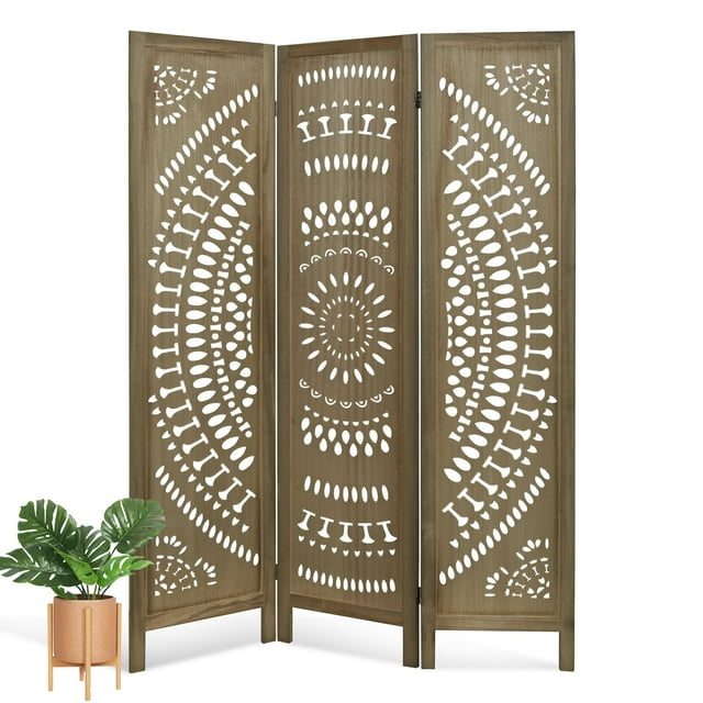 Hofitlead 3 Panel Carved Wood Room Divider, 5.6ft Tall Super Wide ...