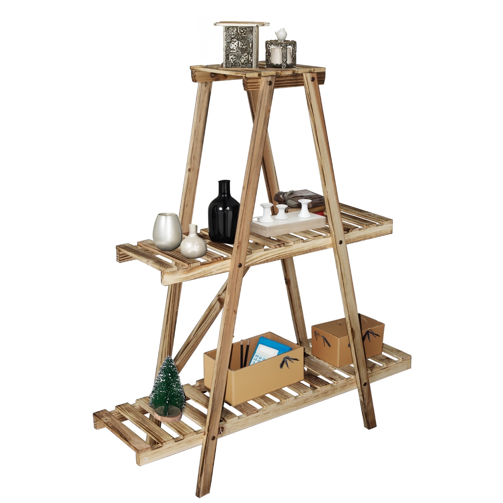 Hofitlead 3-Tier Flower Rack,Wood Ladder Shelf,Bookcase,Multifunctional ...