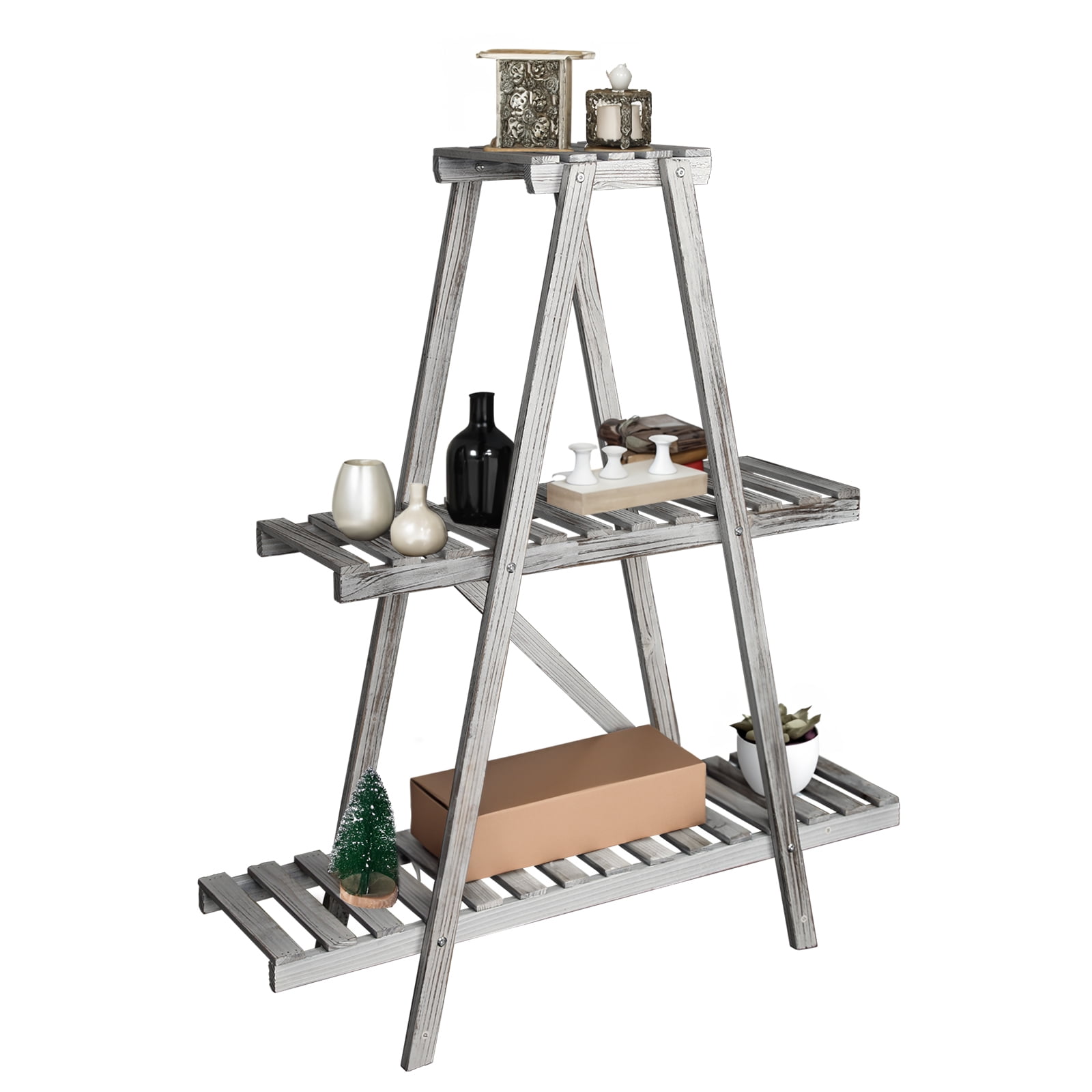 Hofitlead 3-Tier Flower Rack,Wood Ladder Shelf,Bookcase,Multifunctional ...