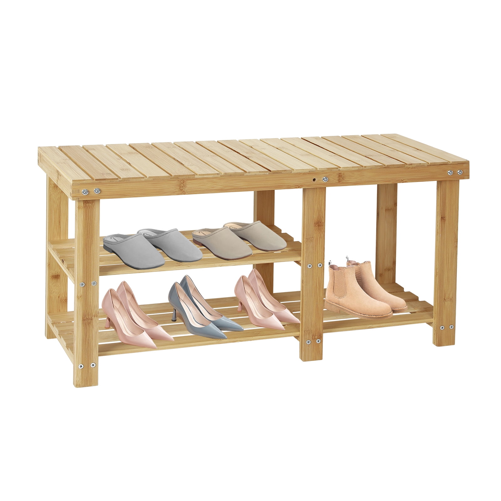 Hofitlead 33.5" Shoe Rack Solid Wood Shoe Bench, 3-Tier Shoe Organizer ...