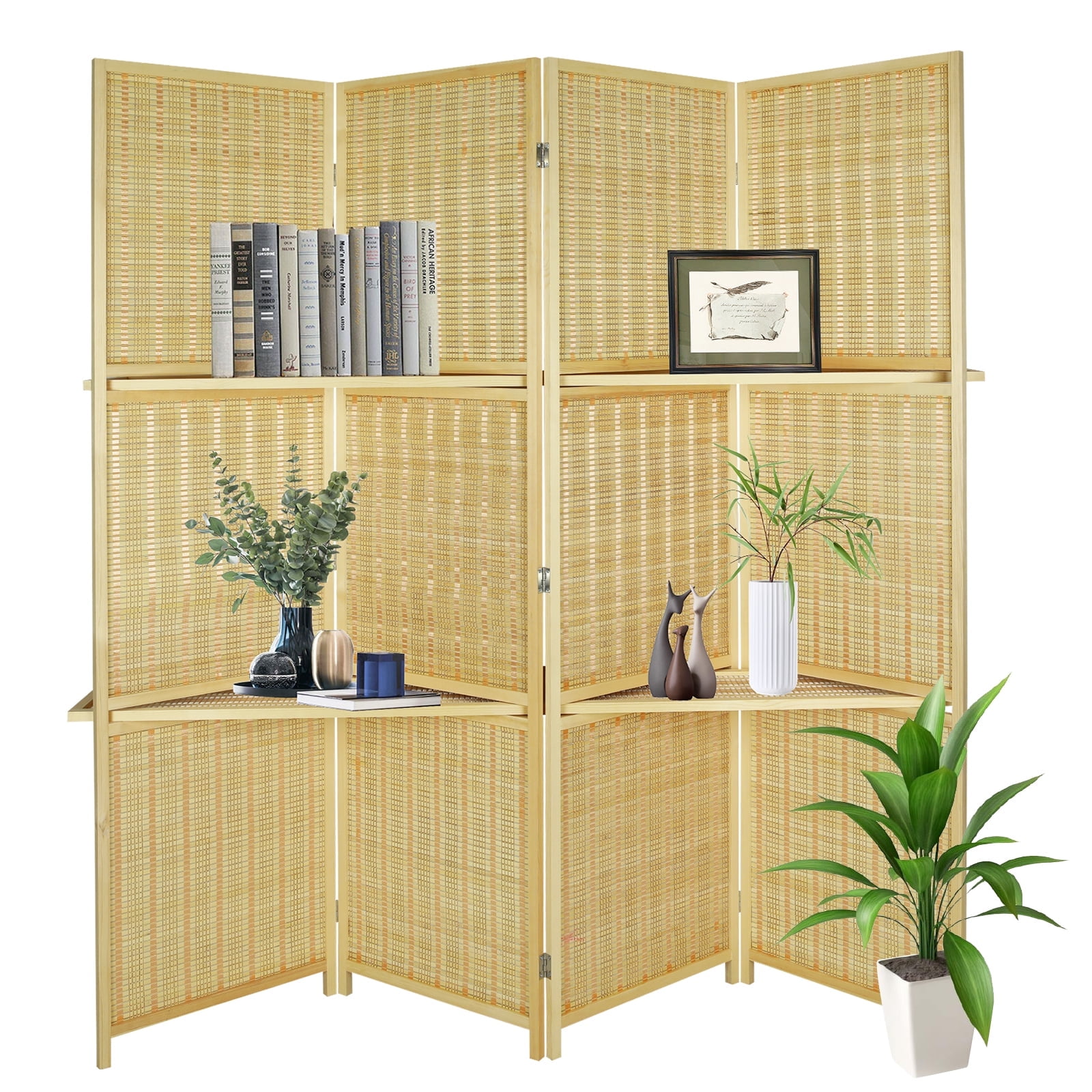 Hofitlead 4 Panel Bamboo Room Divider,With Display Stand, 6 FT Tall ...