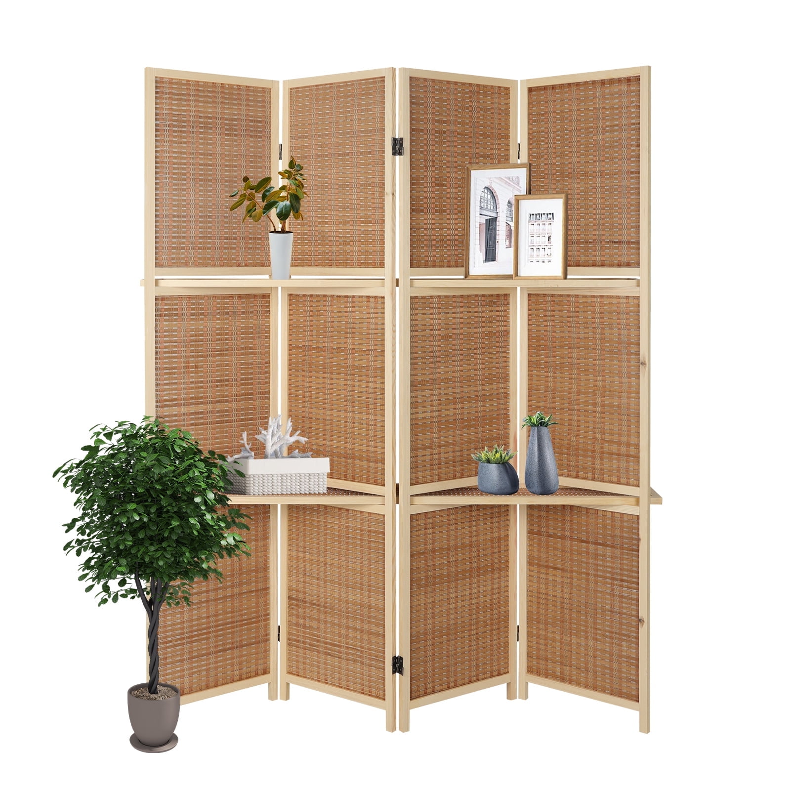 Hofitlead 4 Panel Bamboo Weaving Room Divider,With Display Stand, 6 FT ...