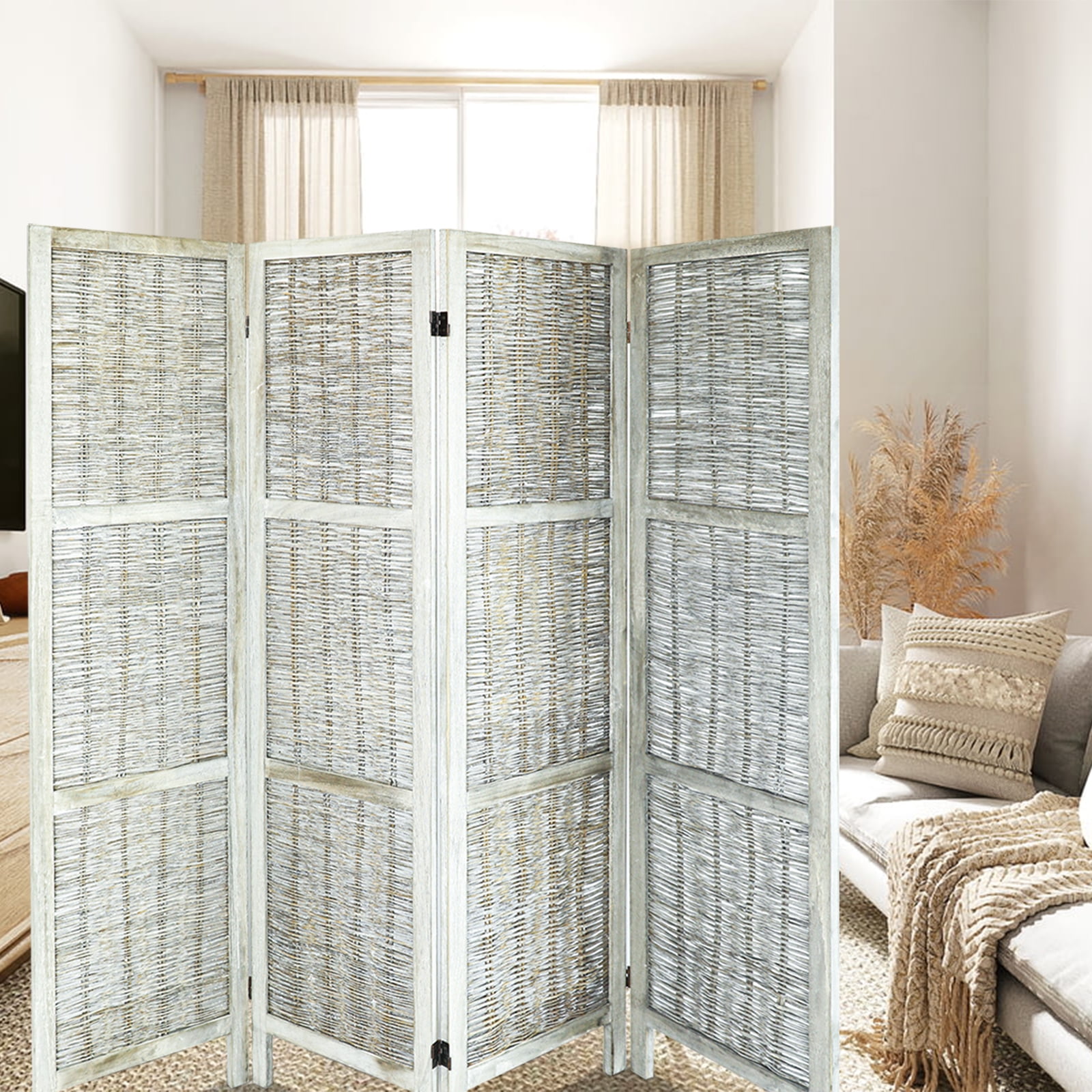 Hofitlead 4 Panel Room Divider, Wood Room Screen Divider Freestanding ...