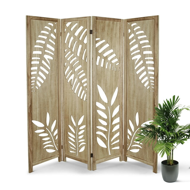 Hofitlead 4 Panel Tall Folding Portable Privacy Room Divider, Wood ...