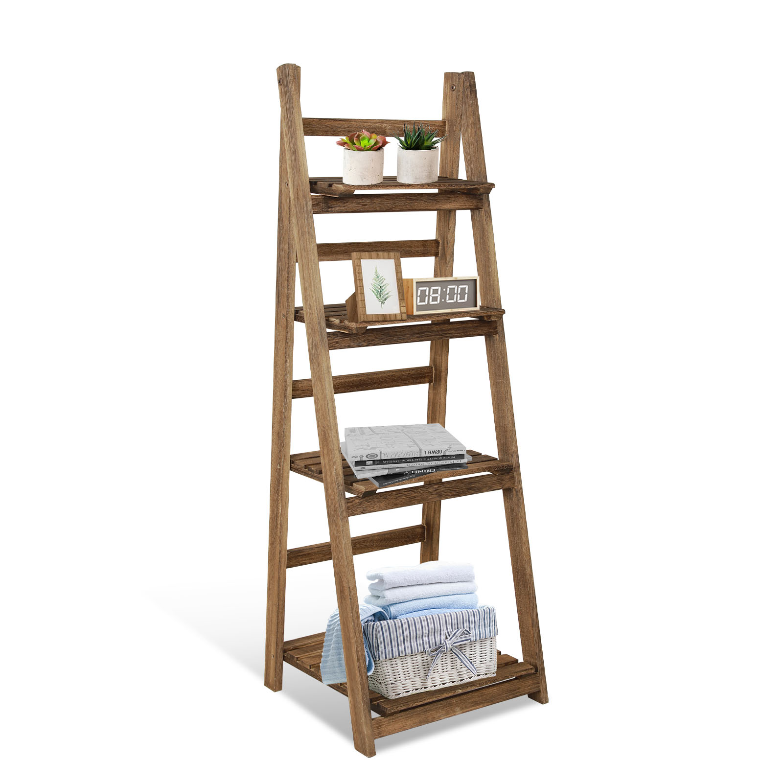 Hofitlead 4-Tier Ladder Shelf,Ladder Bookshelf Plant Ladder, Folding ...