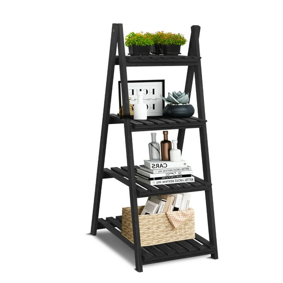 Hofitlead 4 Tier Ladder Shelf,Storage Rack, Wooden Flower rack,Strip ...