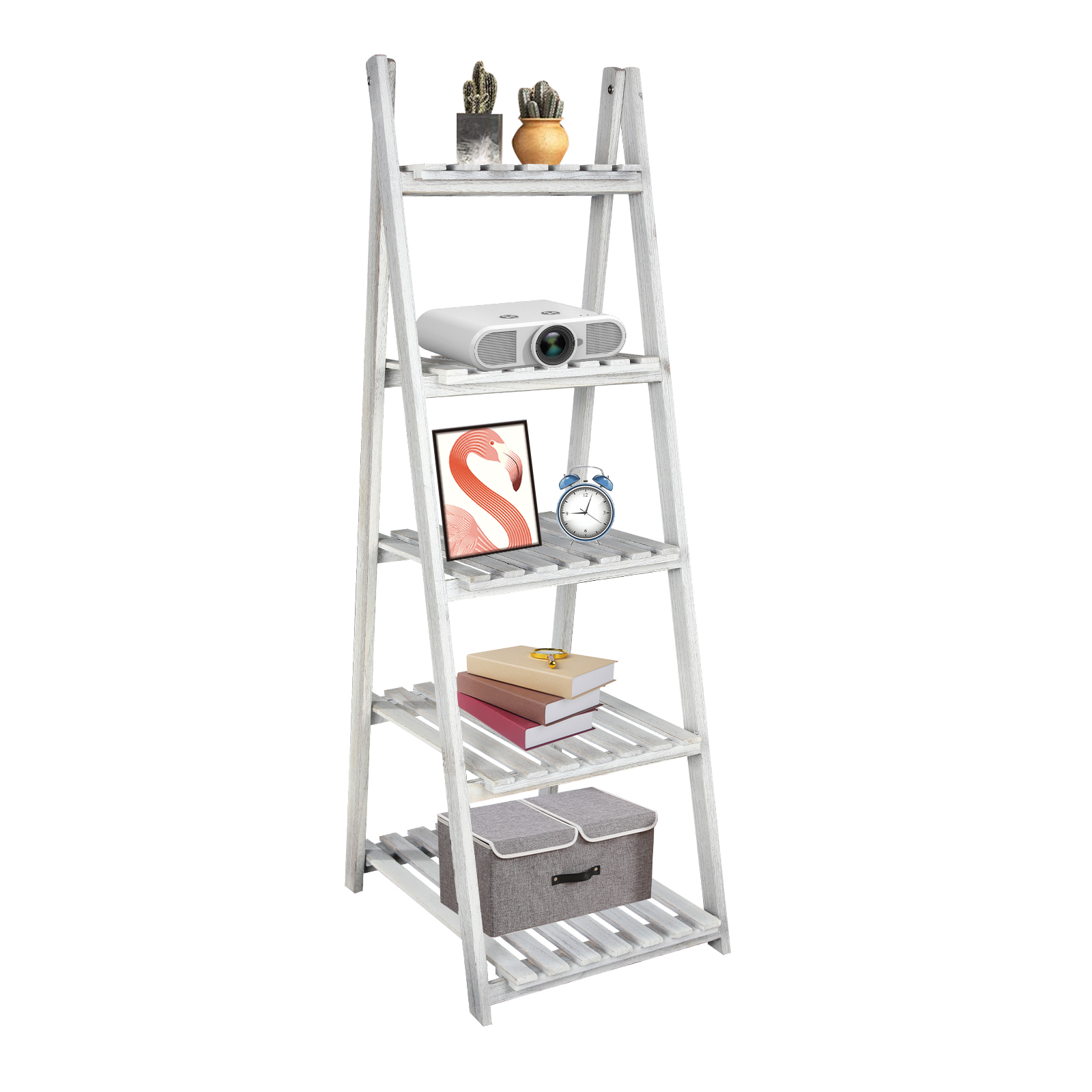 Hofitlead 4 Tier Ladder Shelf,Storage Rack, Wooden Flower rack,Strip ...